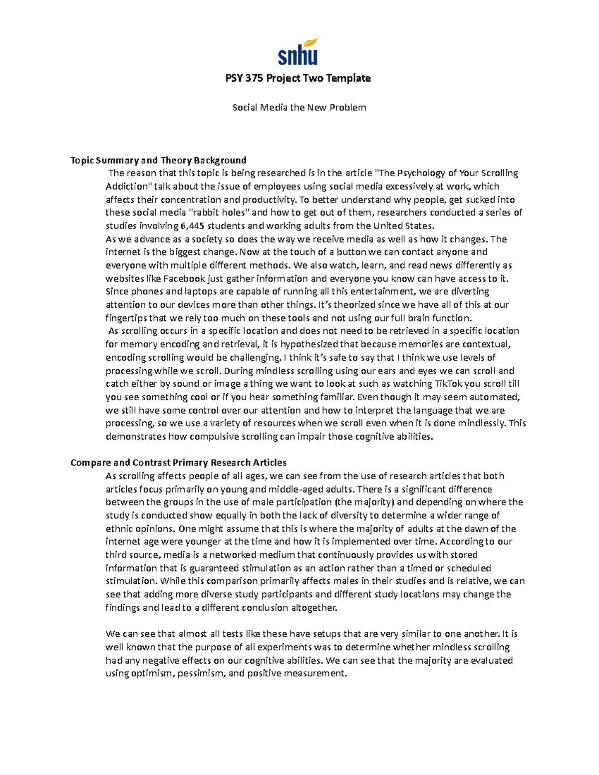PSY 375 Project Two Template - PSY 375 Project Two Template Social ...