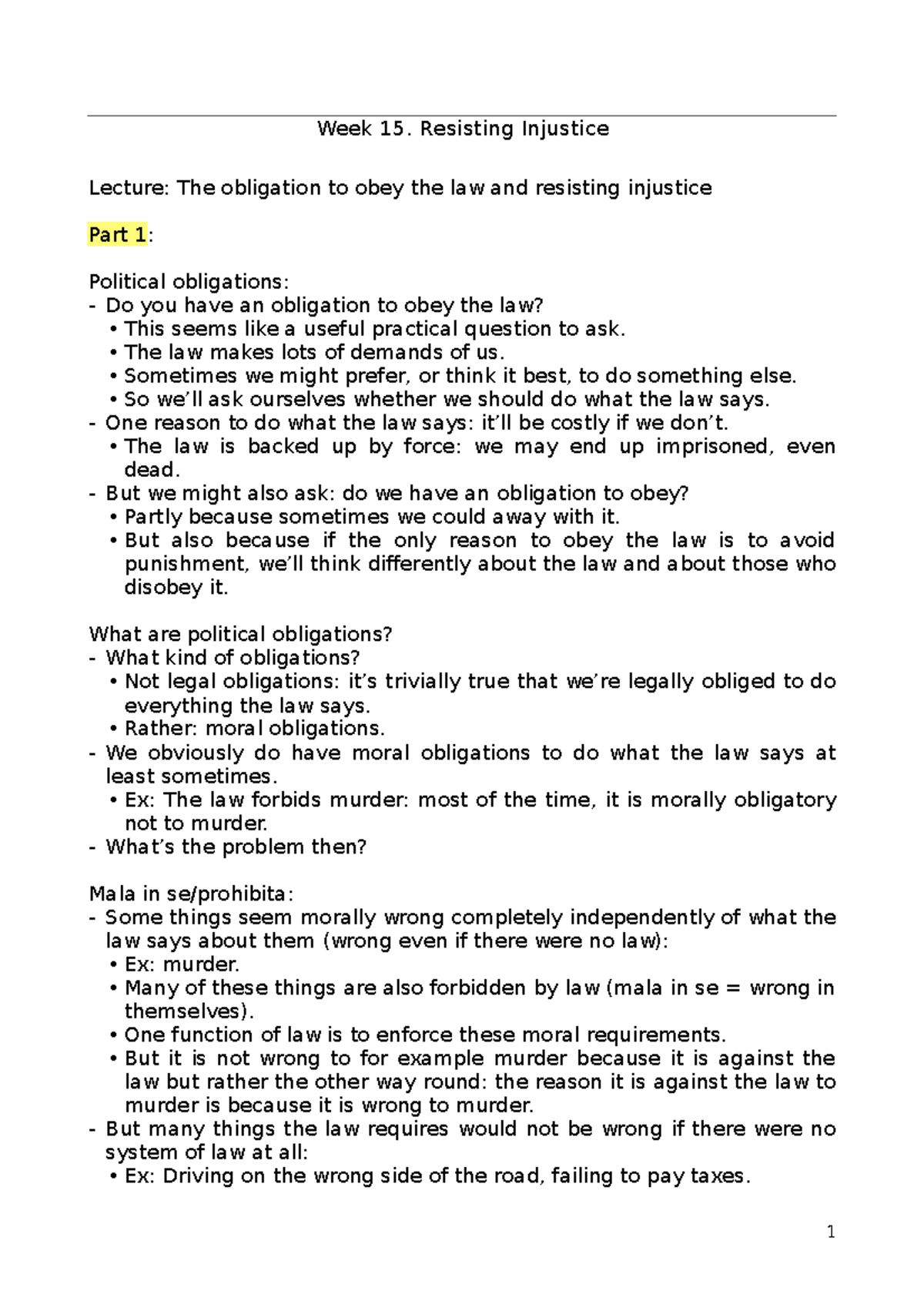 Resisting Injustice - Week 15. Resisting Injustice Lecture: The ...