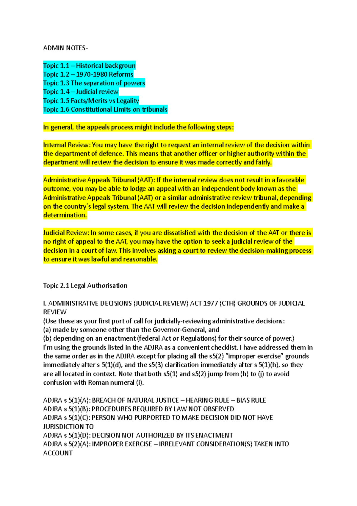 Admin Notes - ADMIN NOTES- Topic 1 – Historical backgroun Topic 1 ...
