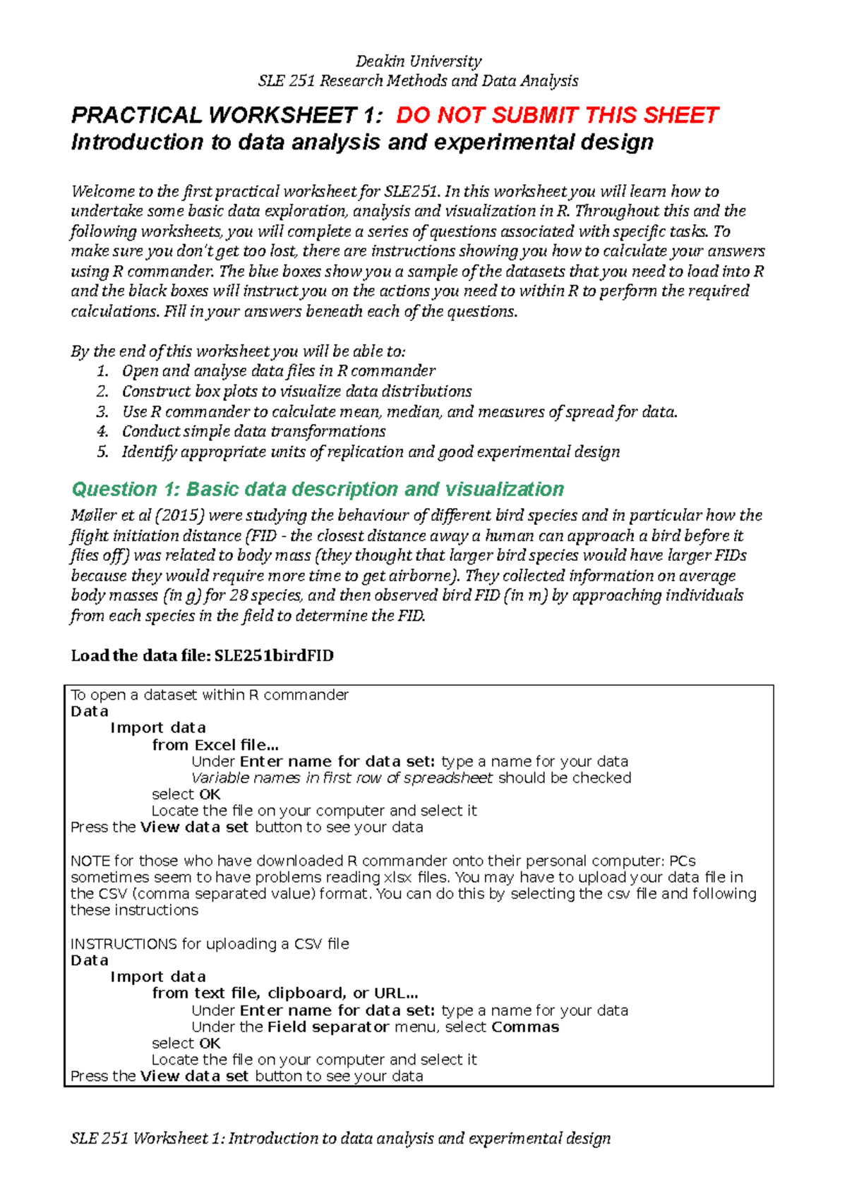 SLE251 Worksheet 1 - SLE 251 Research Methods and Data Analysis ...