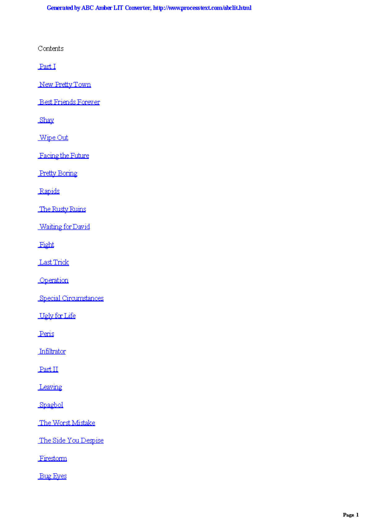 Uglies ebook - yeah - Contents Part I New Pretty Town Best Friends ...