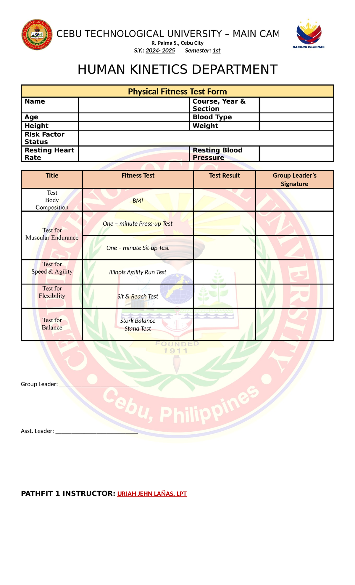 Physical-Fitness-Test-Form - CEBU TECHNOLOGICAL UNIVERSITY – MAIN ...