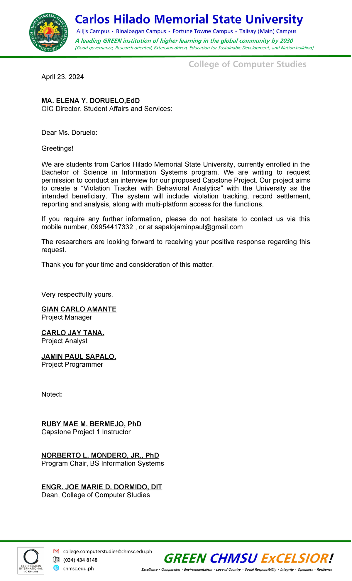 Osa Letter Template - April 23 , 2024 MA. ELENA Y. DORUELO,EdD OIC ...