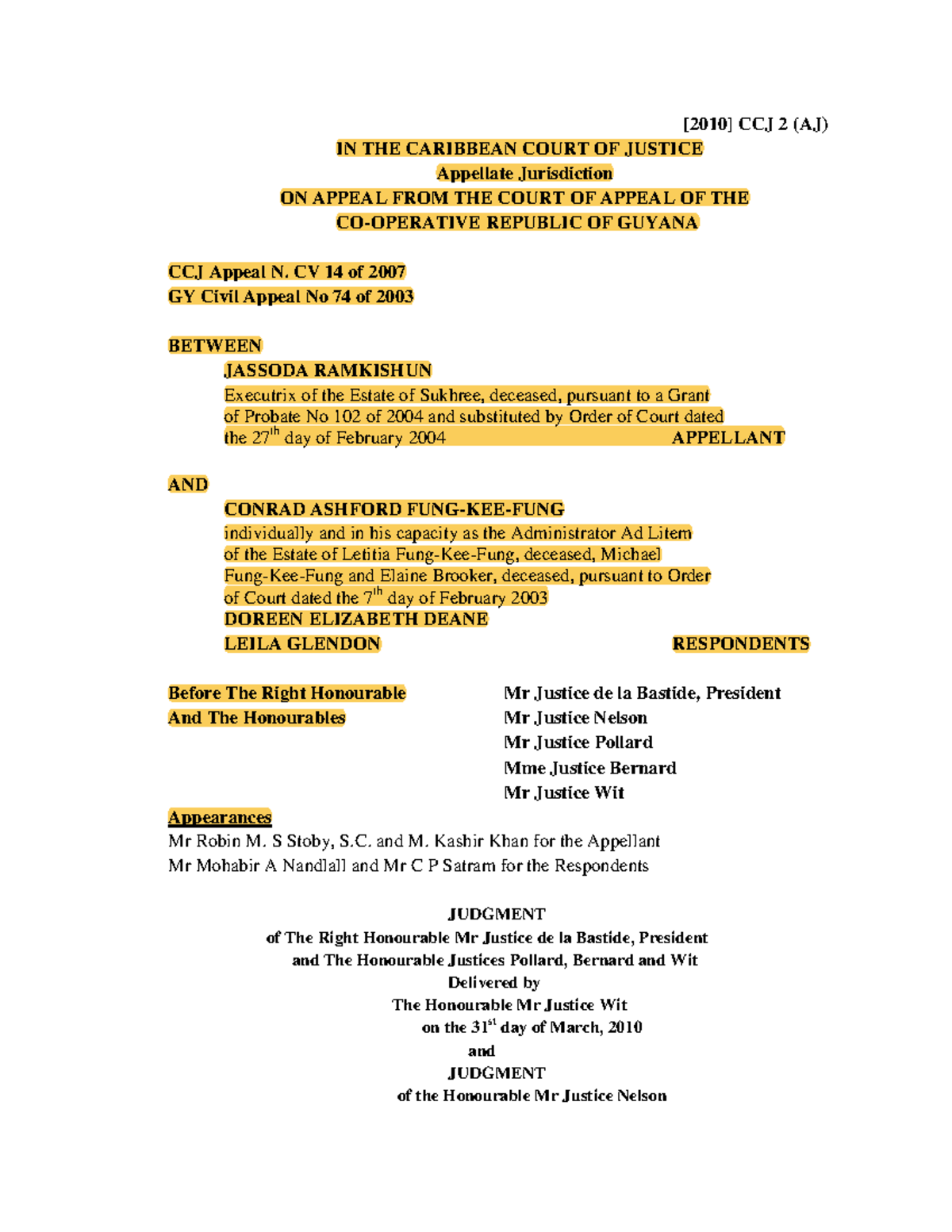Ramkishun v Fung-Kee-Fung 2010 CCJ 2 - [2010] CCJ 2 (AJ) IN THE ...