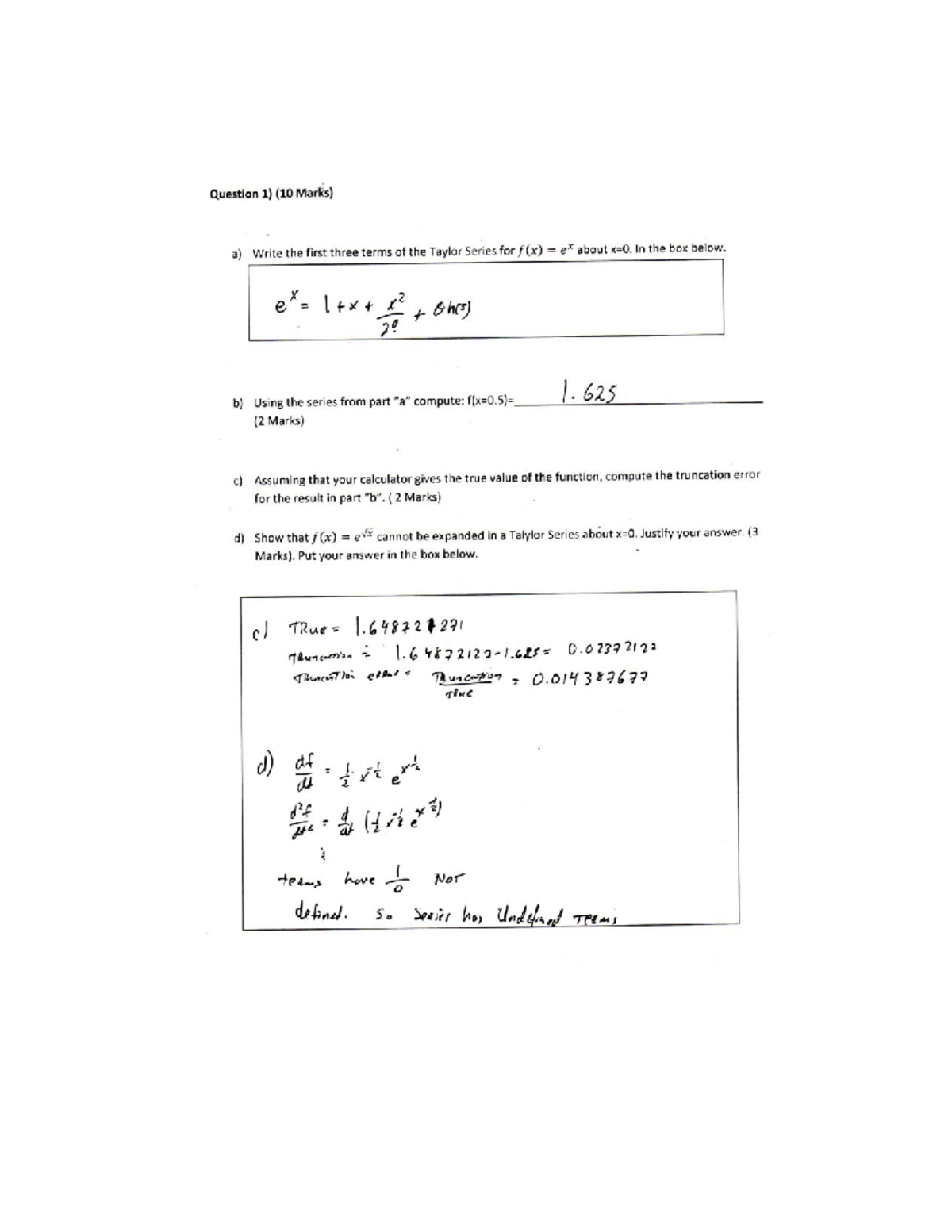 Engr391-midterm-solution - Question 1) (10 Marks) a) Write the first three terms of the Taylor ...