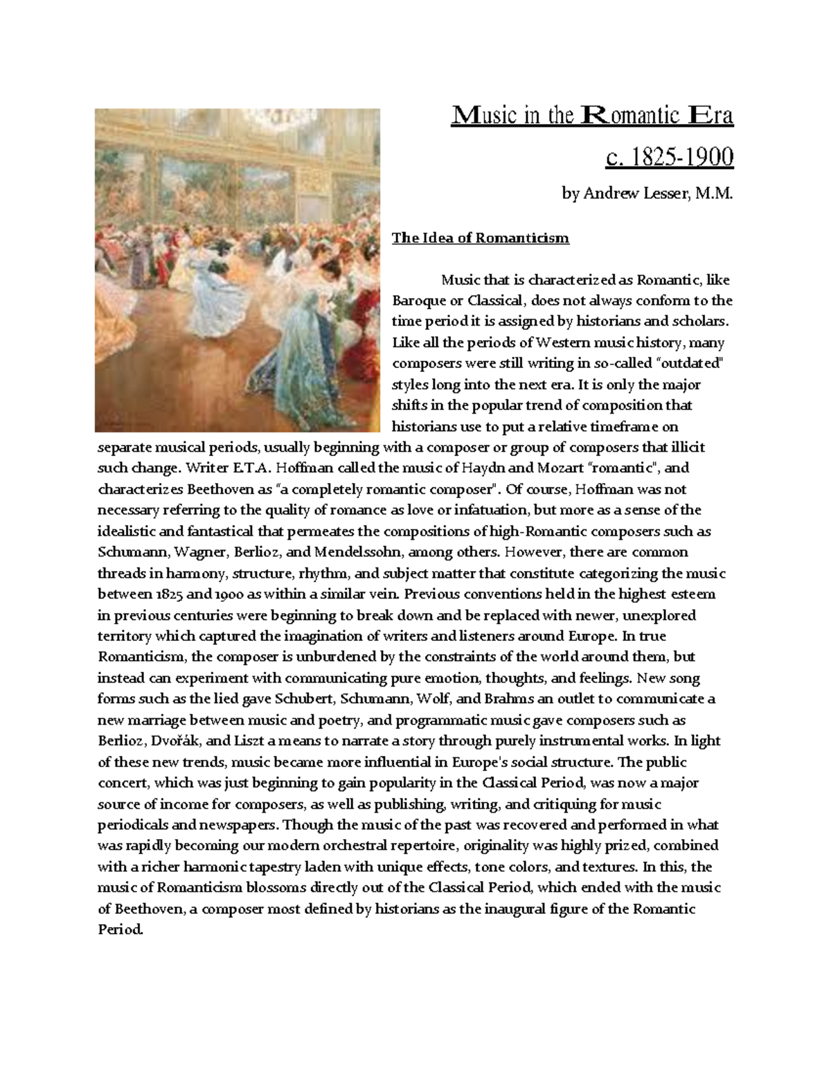 Music in the Romantic Era - 1825-1900 - M usic in the R oman tic E ra c ...