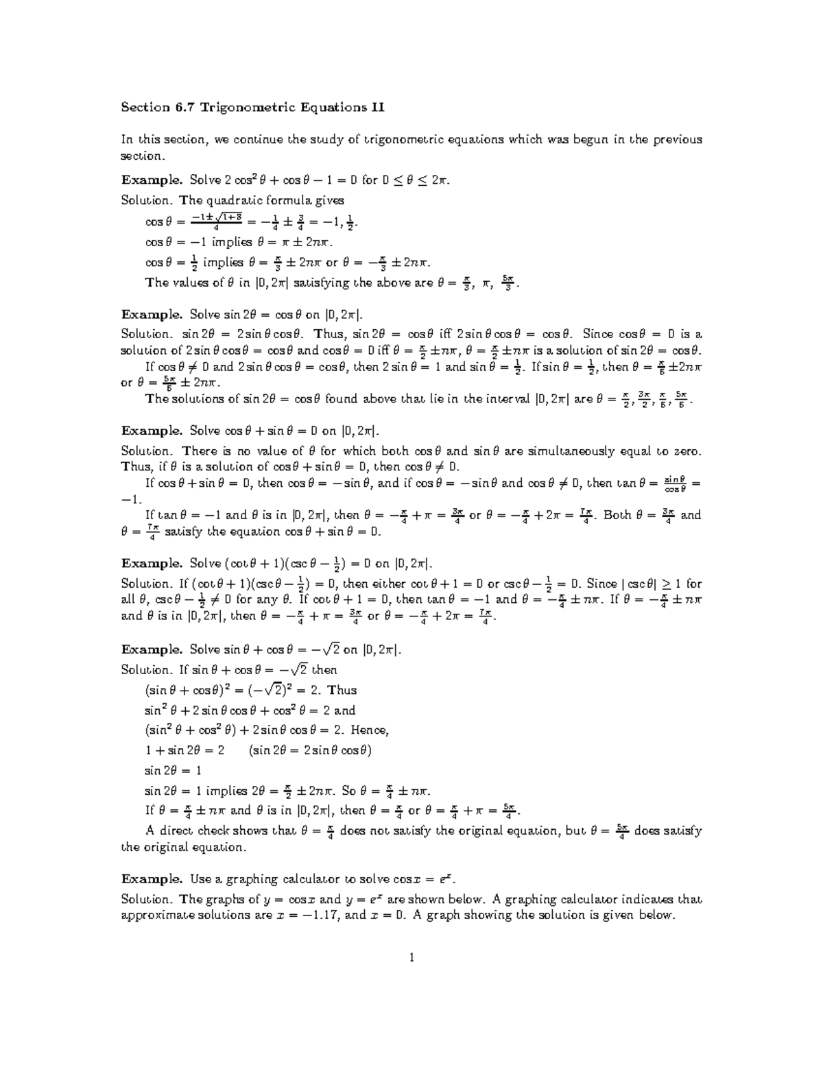 27. ss 6 7 - Notes - Section 6 Trigonometric Equations II In this ...