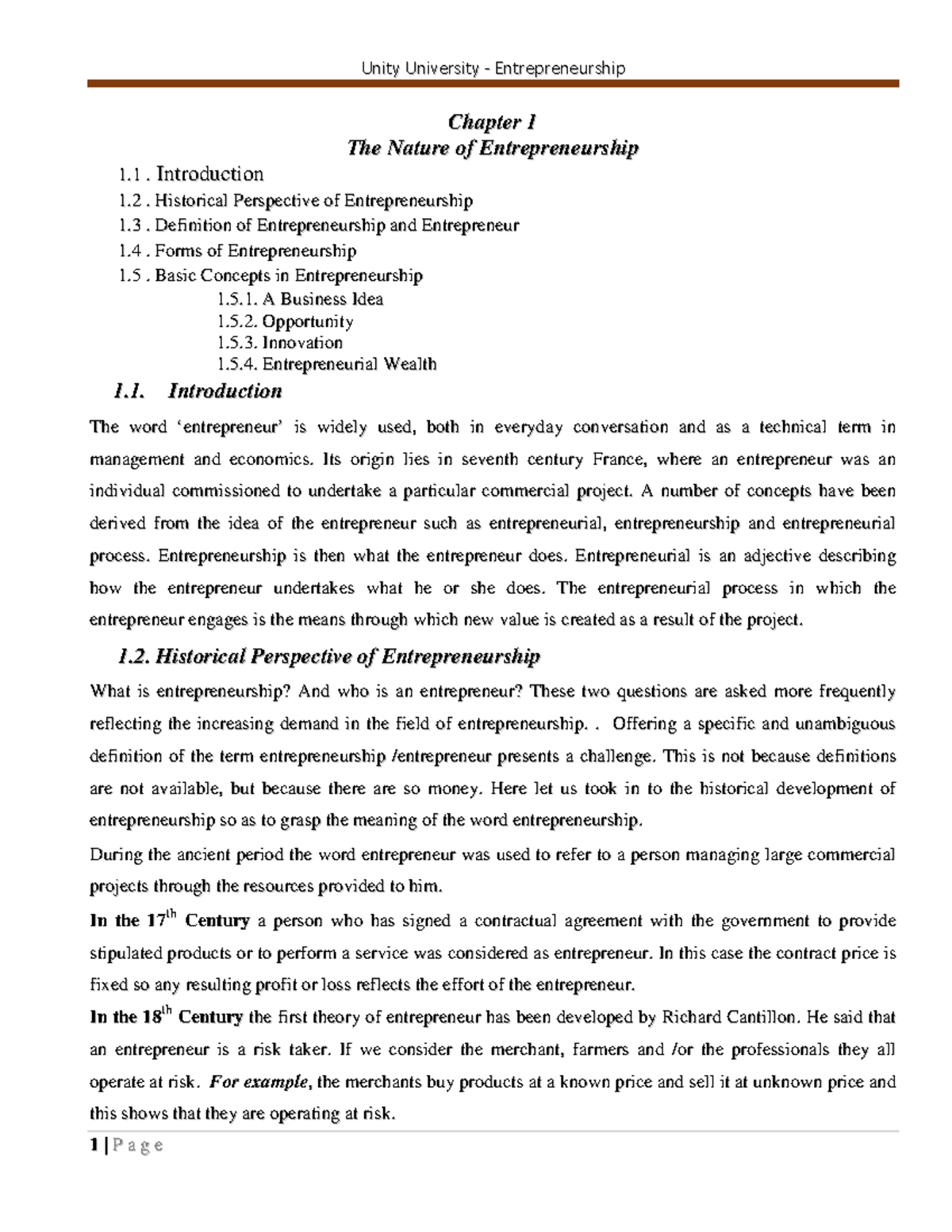 Entrepreneurship Unit 1 - 7-Latest - U n i t y U n i v e r s i t y - E ...