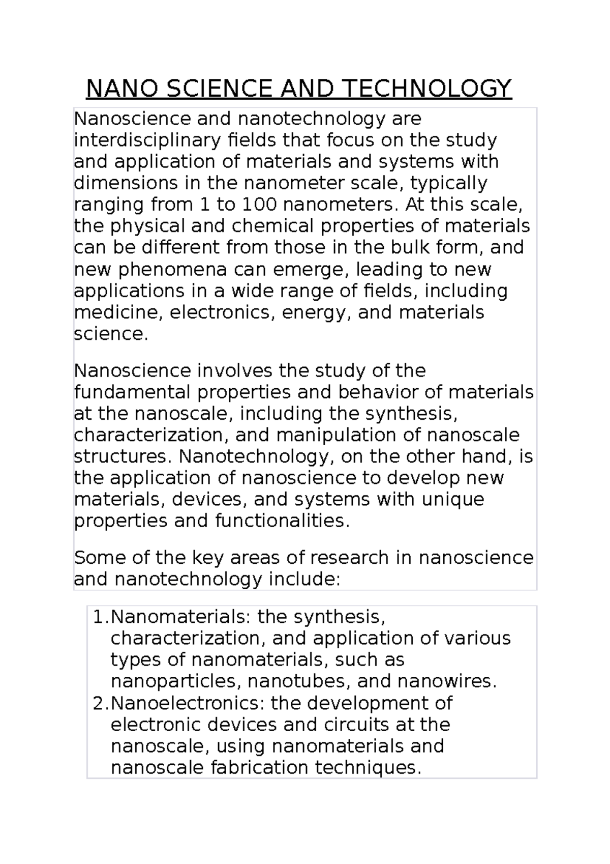 NANO Science AND Technology - NANO SCIENCE AND TECHNOLOGY Nanoscience ...