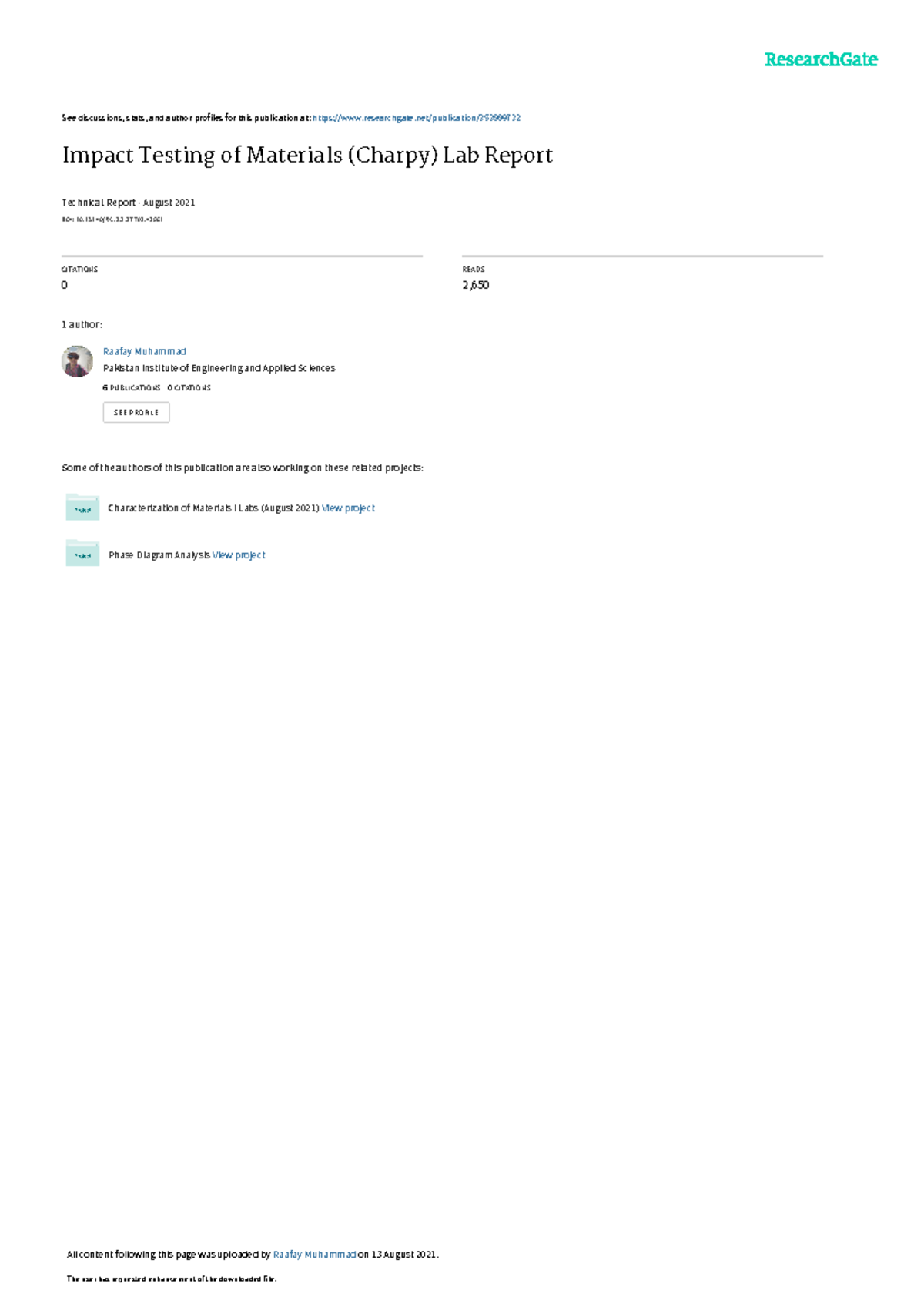 Impact Testing Lab Reportby Muhammad Raafay - See discussions, stats ...