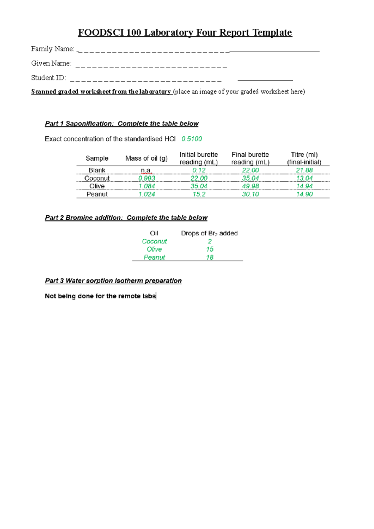 Foodsci 100 Laboratory Four Report Template - FOODSCI 100 Laboratory ...