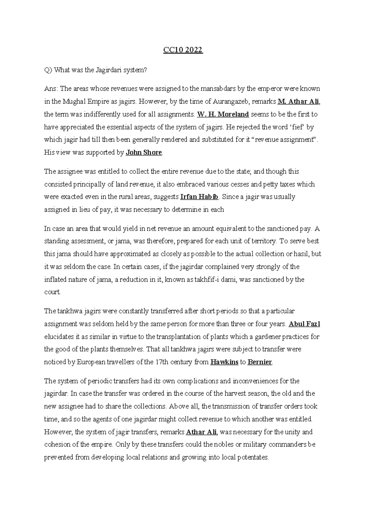 Jagirdari System - Jagir - CC10 2022 Q) What was the Jagirdari system ...