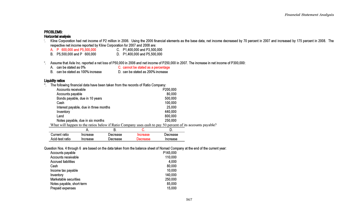 Pdfcoffee - Cute - Financial Statement Analysis PROBLEMS: Horizontal ...