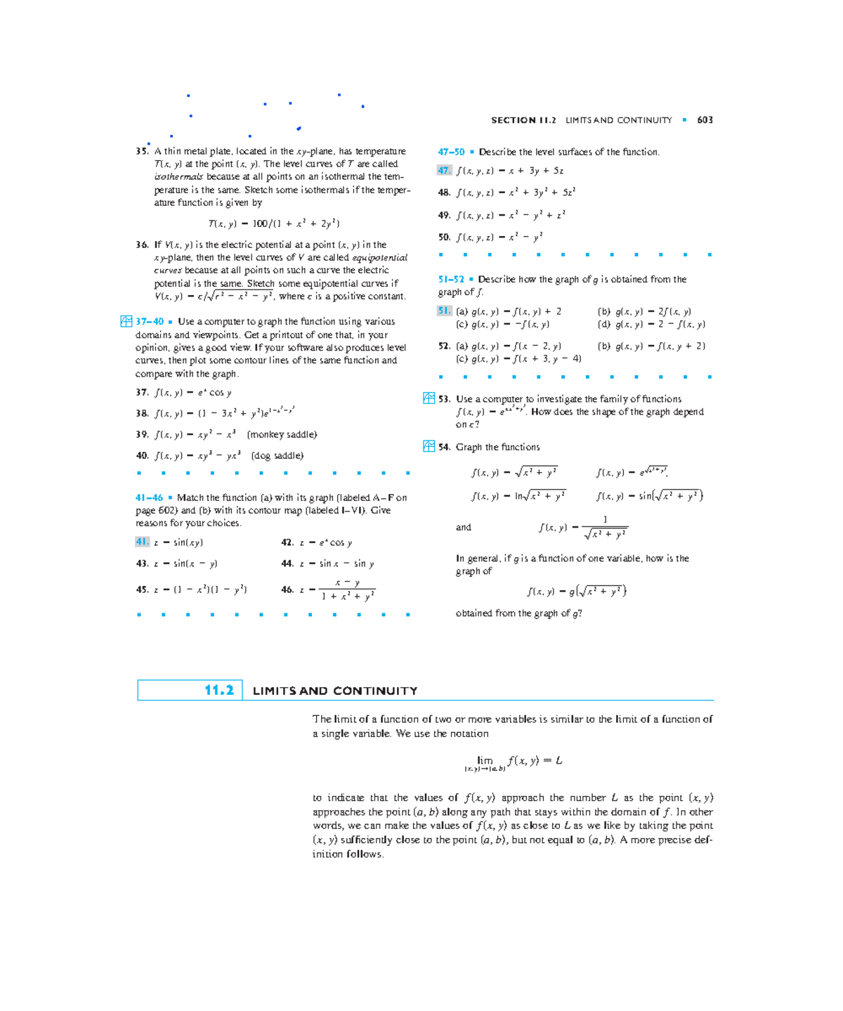 Math work ch - math work - SECTION 11 LIMITS AND CONTINUITY 603 47–50 Describe the level - Studocu