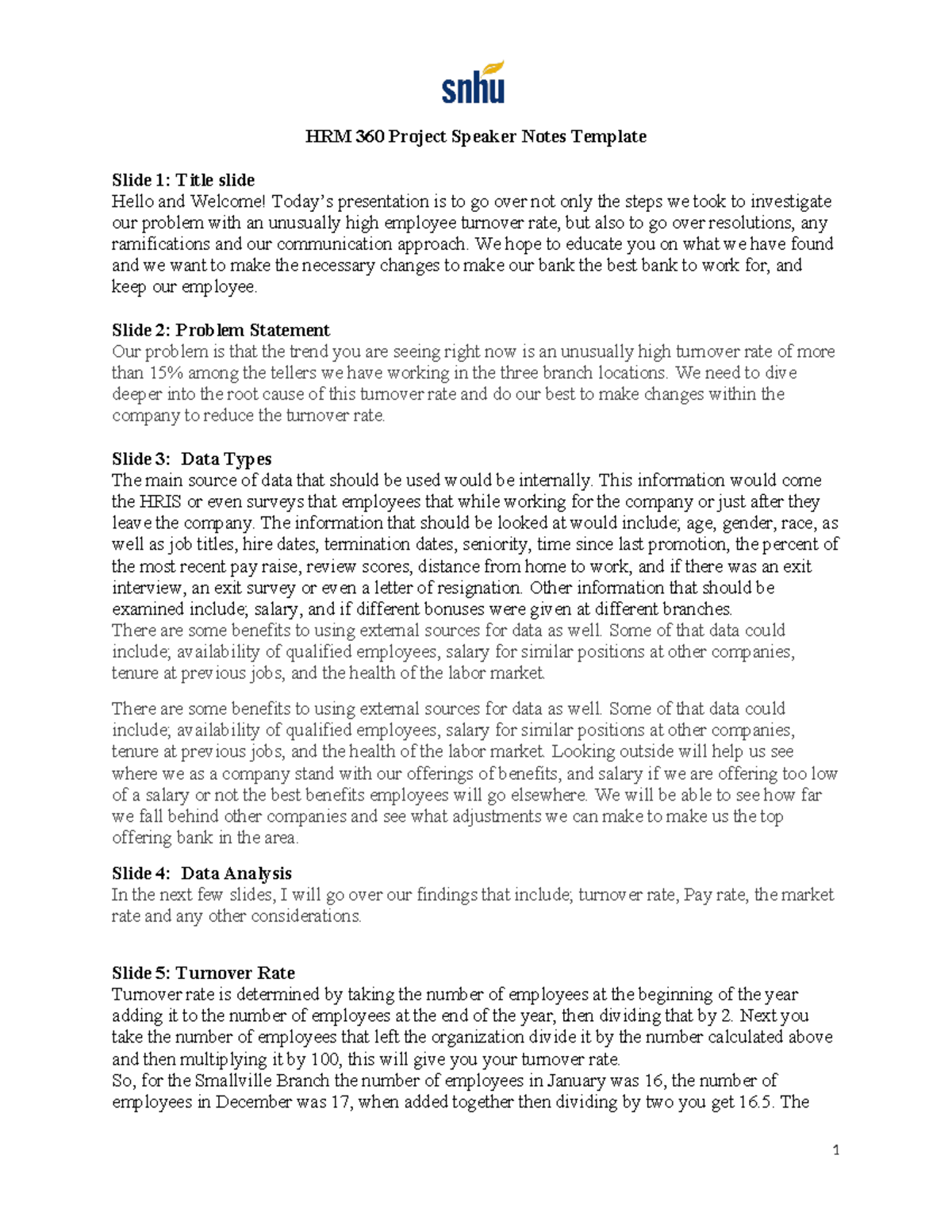 HRM 360 Project Speaker Notes Template- project - HRM 360 Project ...