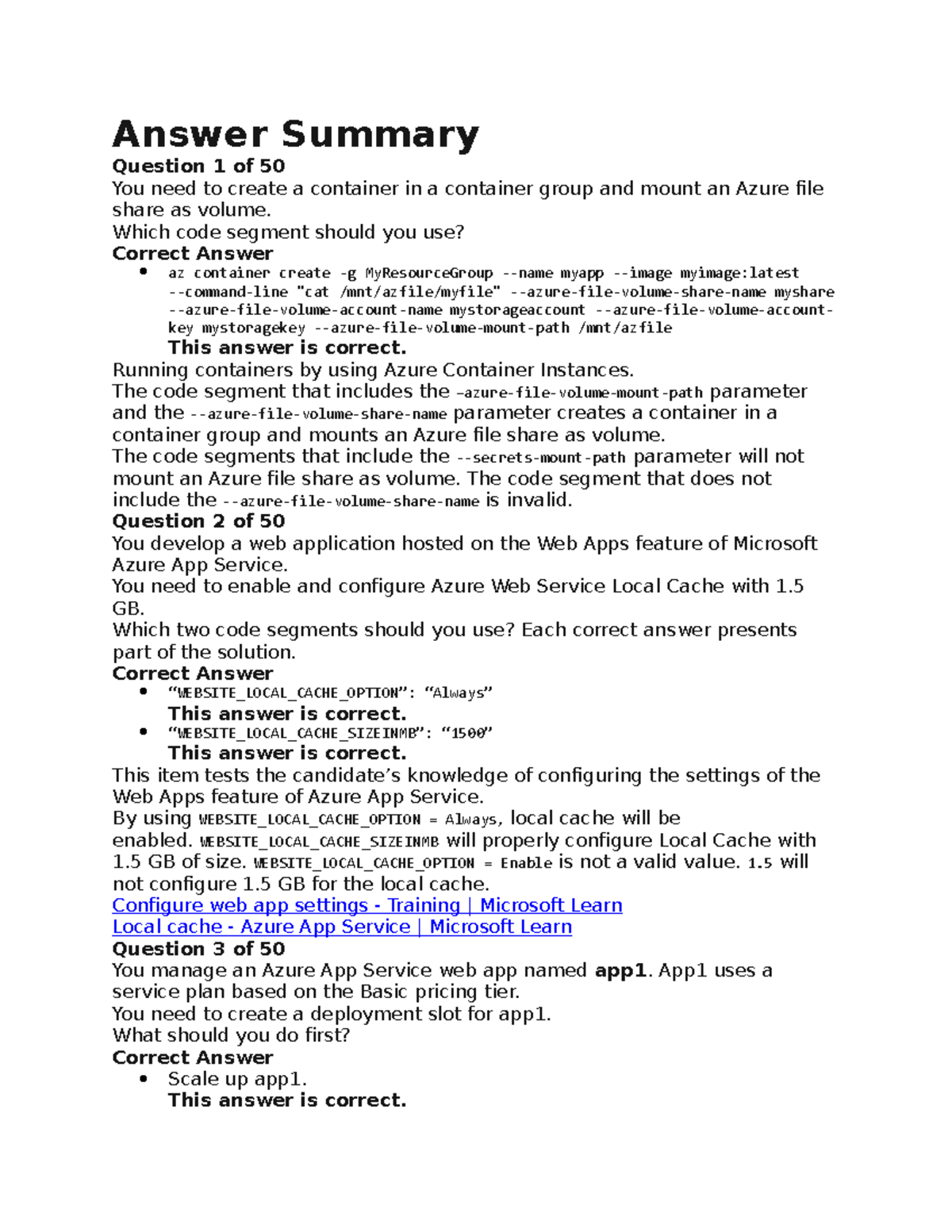 Answer Summary - ./.. - Answer Summary Question 1 of 50 You need to ...