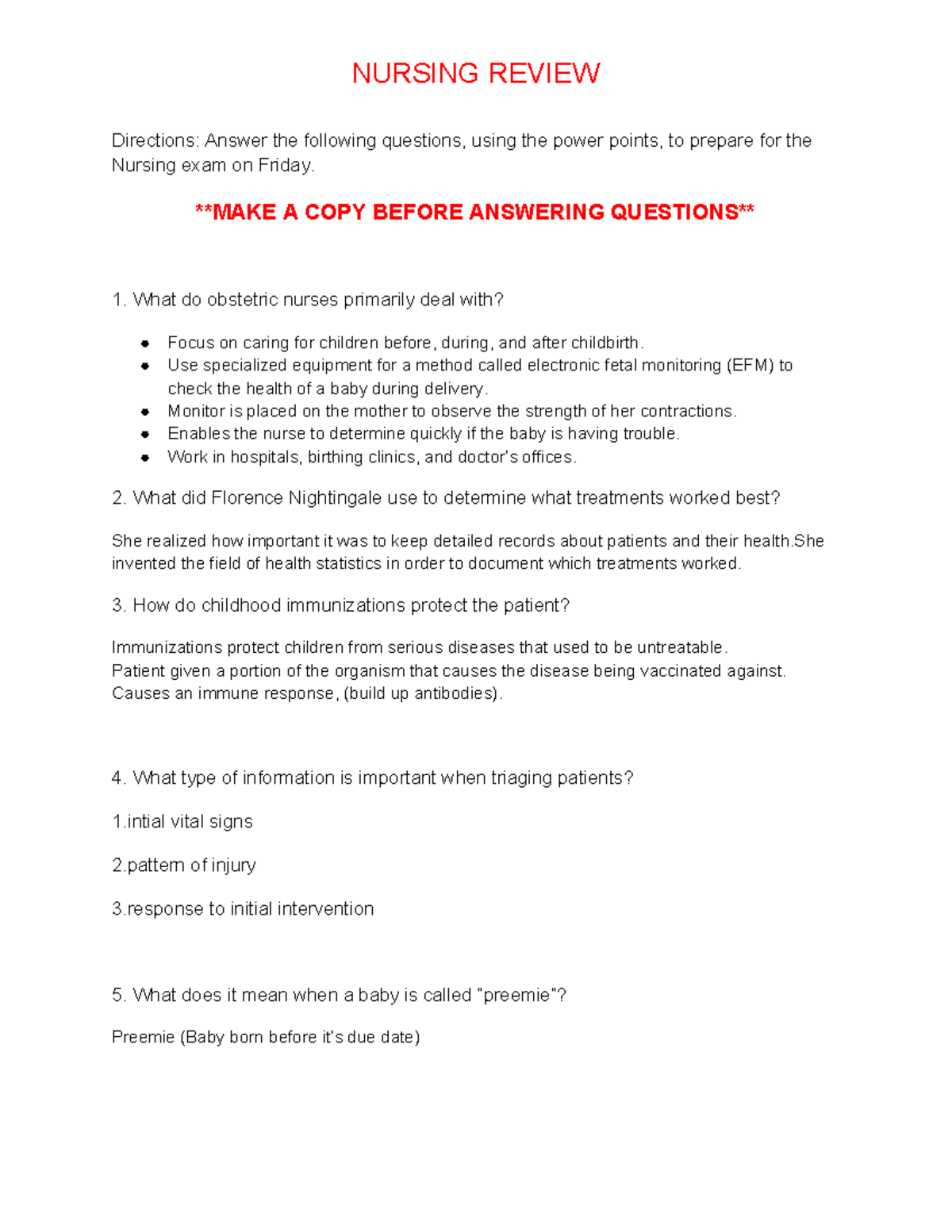 Copy of Nursing Review - NURSING REVIEW Directions: Answer the ...