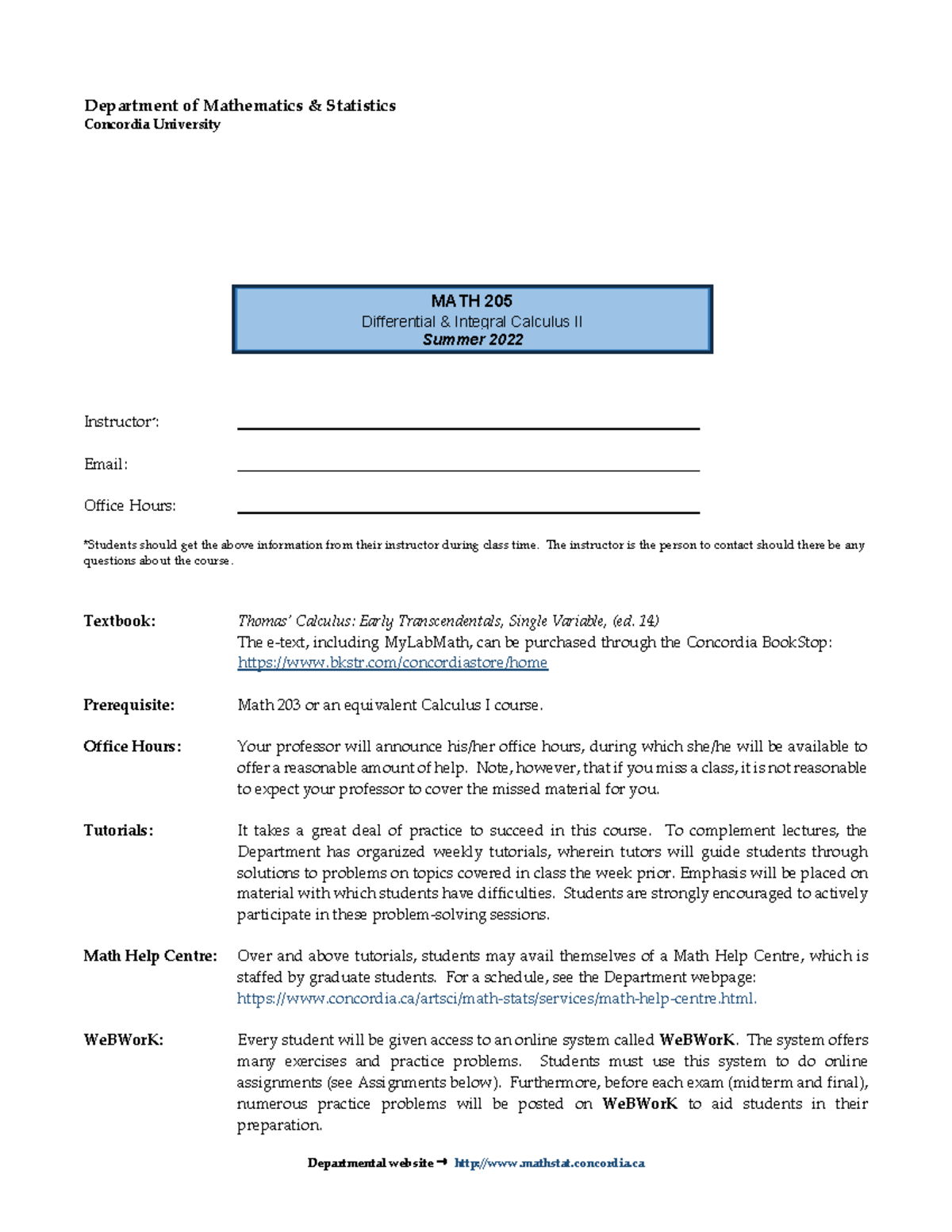 MATH205 outlinepdf - MATH 205 course outline - Departmental website mathstat.concordia ...