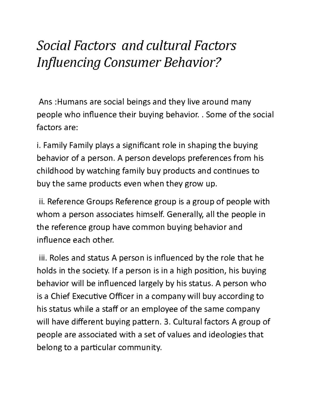 Social Factors and cultural Factors Influencing Consumer Behavior ...