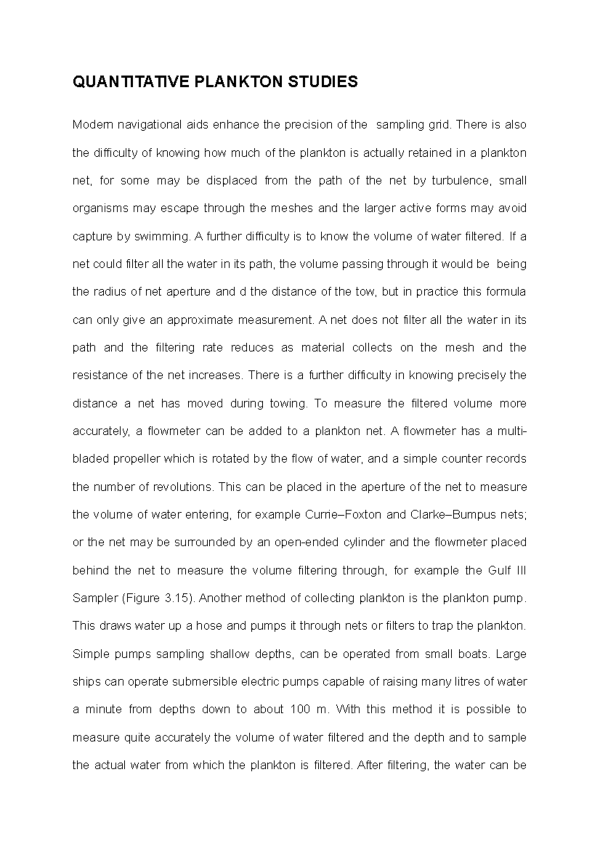 Lecture Notes Quantitative Plankton Studies - QUANTITATIVE PLANKTON ...