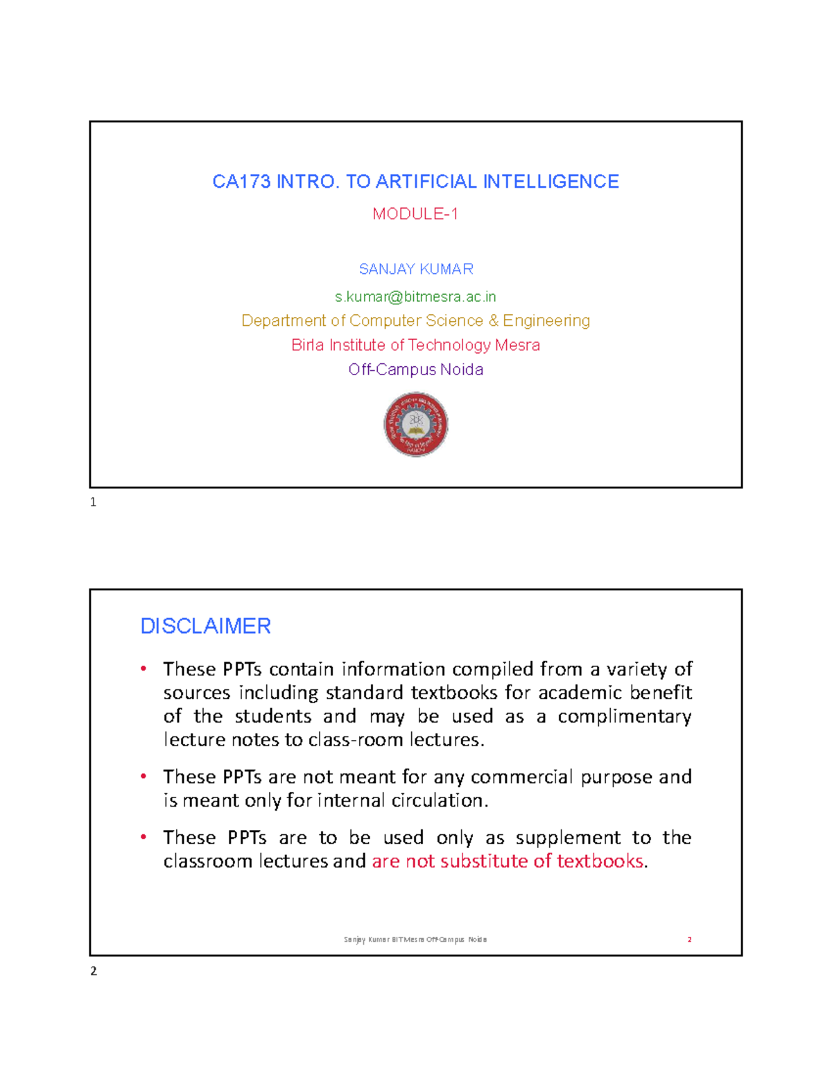 Introduction to Artificial Intelligence - CA173 INTRO. TO ARTIFICIAL ...