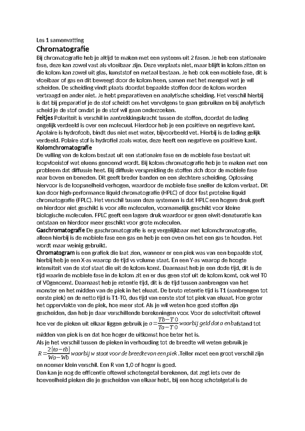 Les 1 samenvatting - les 1 scheidingstechnieken - Les 1 samenvatting Chromatografie Bij ...
