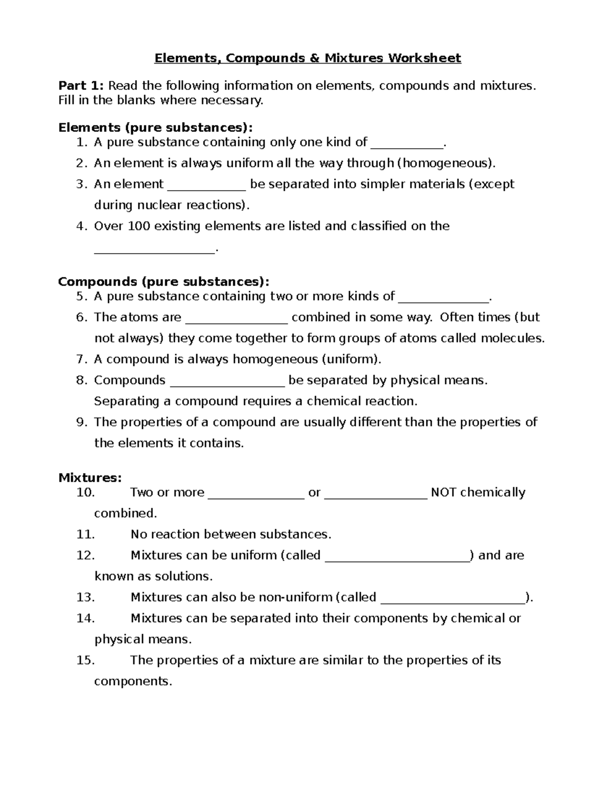 Classifying-matter-1q770m1 - Elements, Compounds & Mixtures Worksheet ...