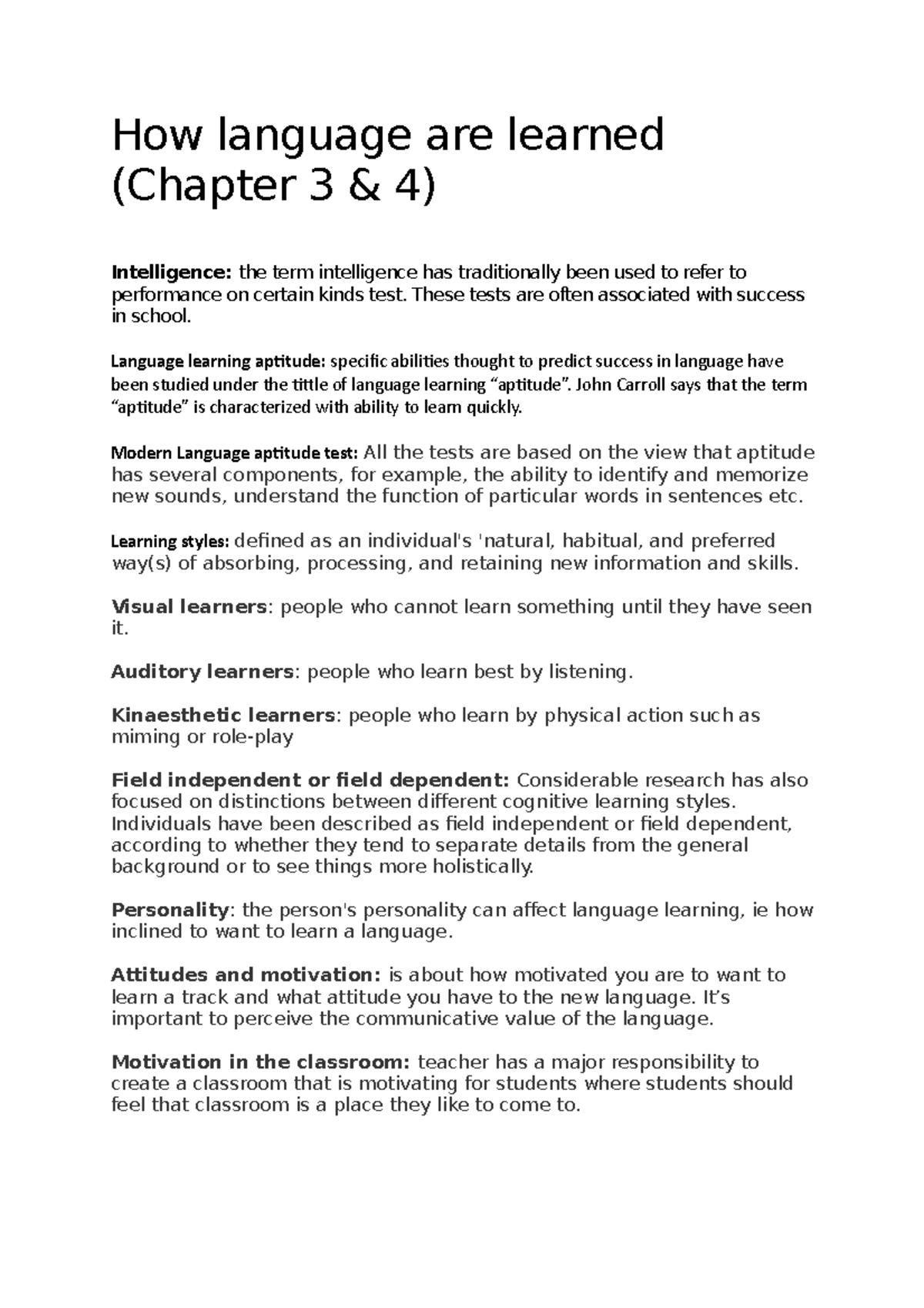 How language are learned - How language are learned (Chapter 3 & 4 ...