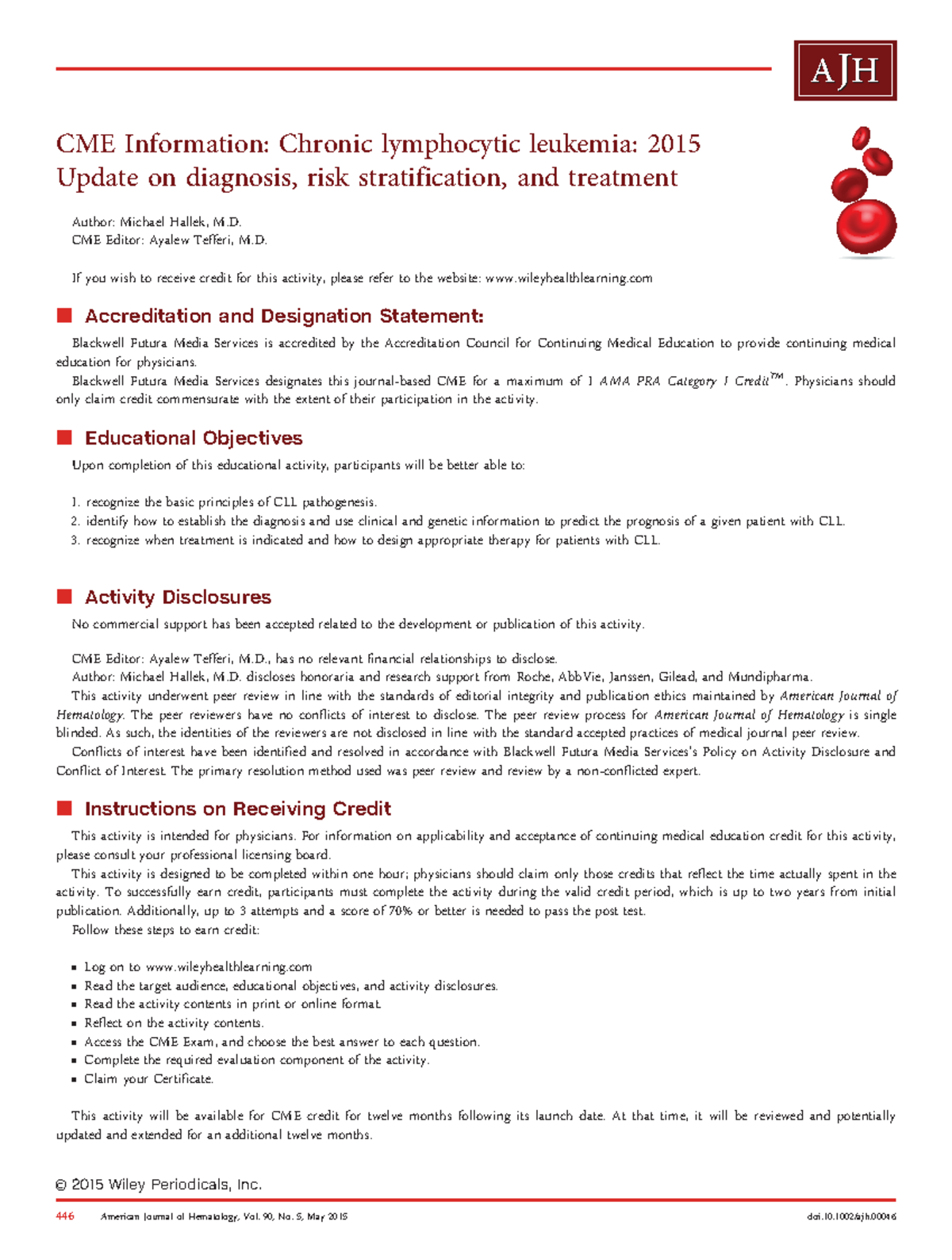 CLL reading 1 - Lecture notes CLL - CME Information: Chronic ...