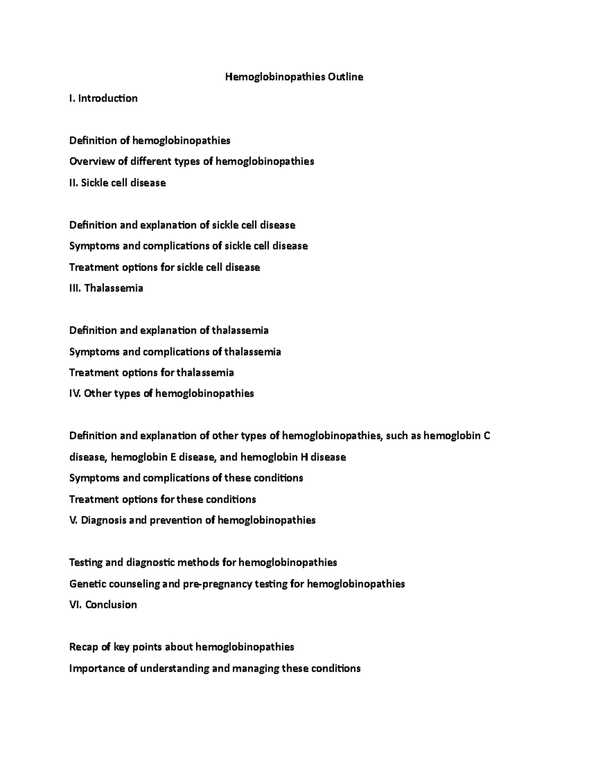 Hemoglobinopathies Outline - Introduction Definition of ...