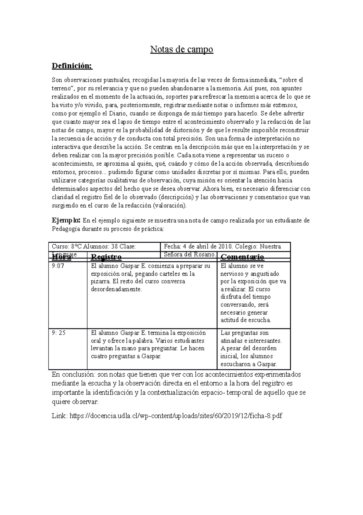 Notas de campo del curso psicologiaa - Notas de campo Definición; Son ...
