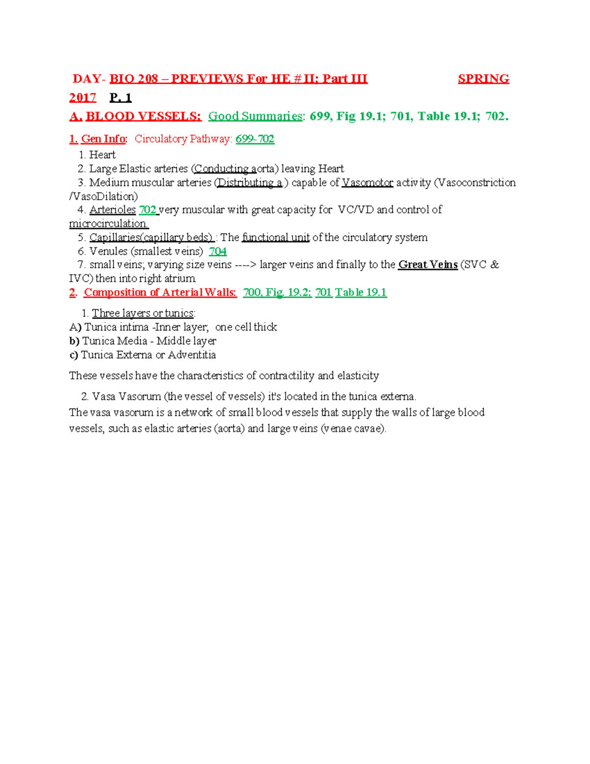 Bio 208 exam 2 part 3 notes - DAY- BIO 208 – PREVIEWS For HE # II; Part ...