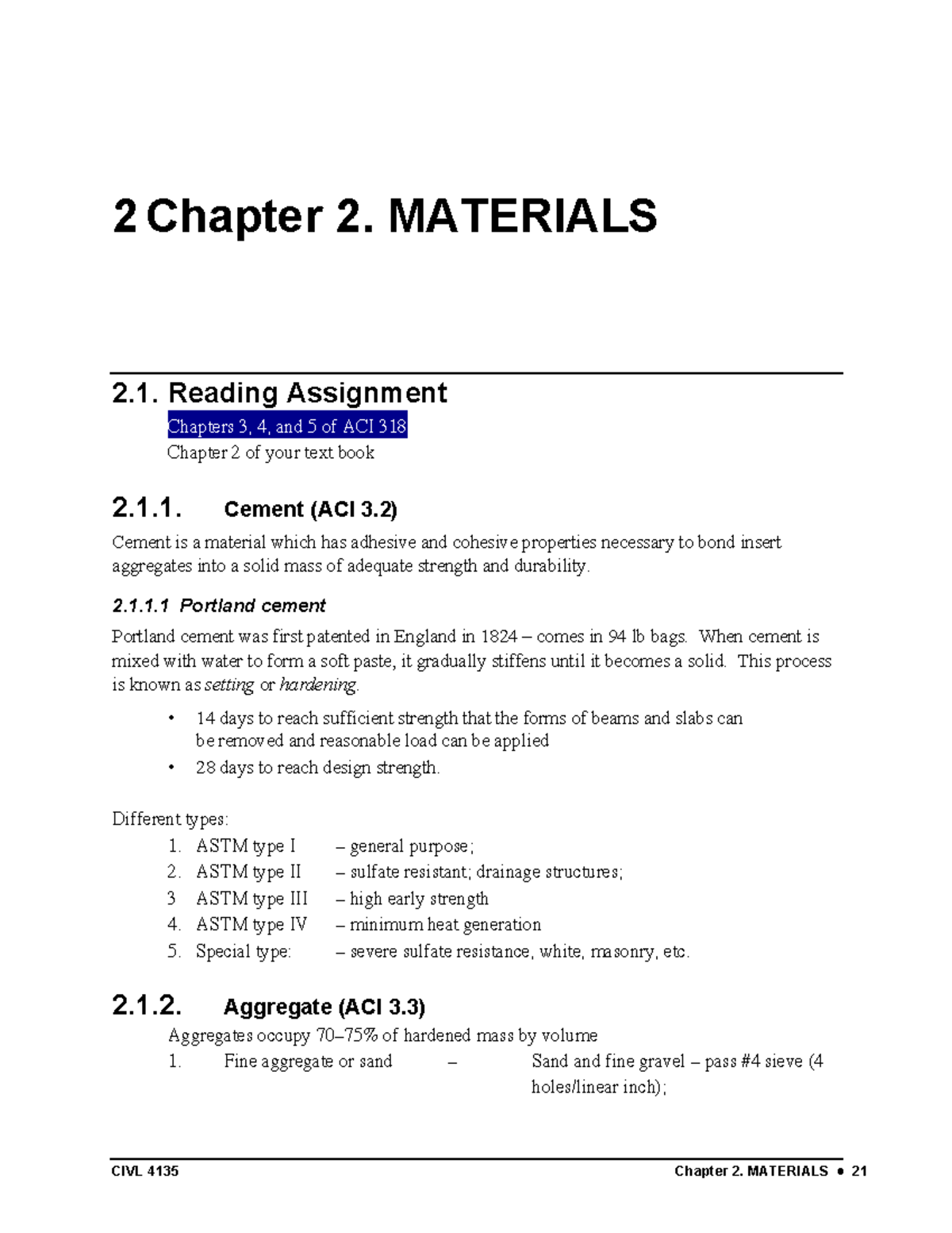 Materials chapter 2 - 2 Chapter 2. MATERIALS 2. Reading Assignment ...