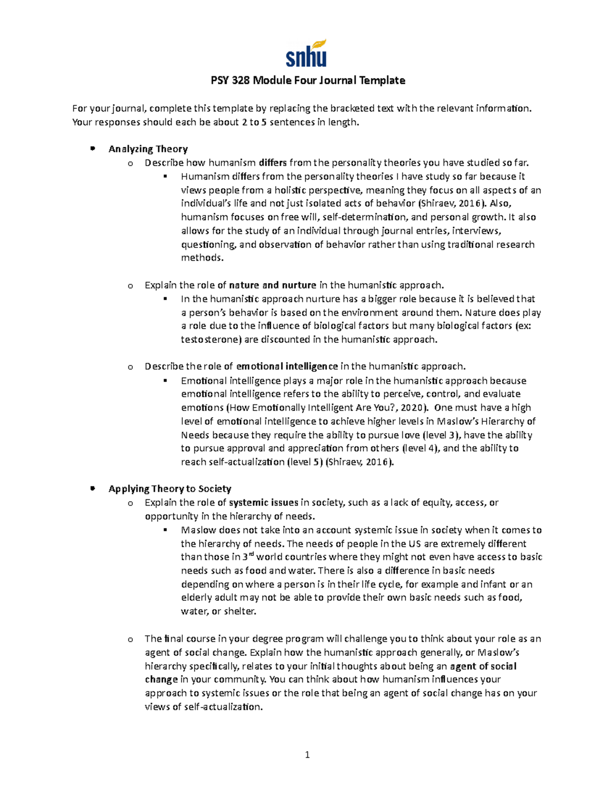 PSY 328 Module Four Journal 1 PSY 328 Module Four Journal Template