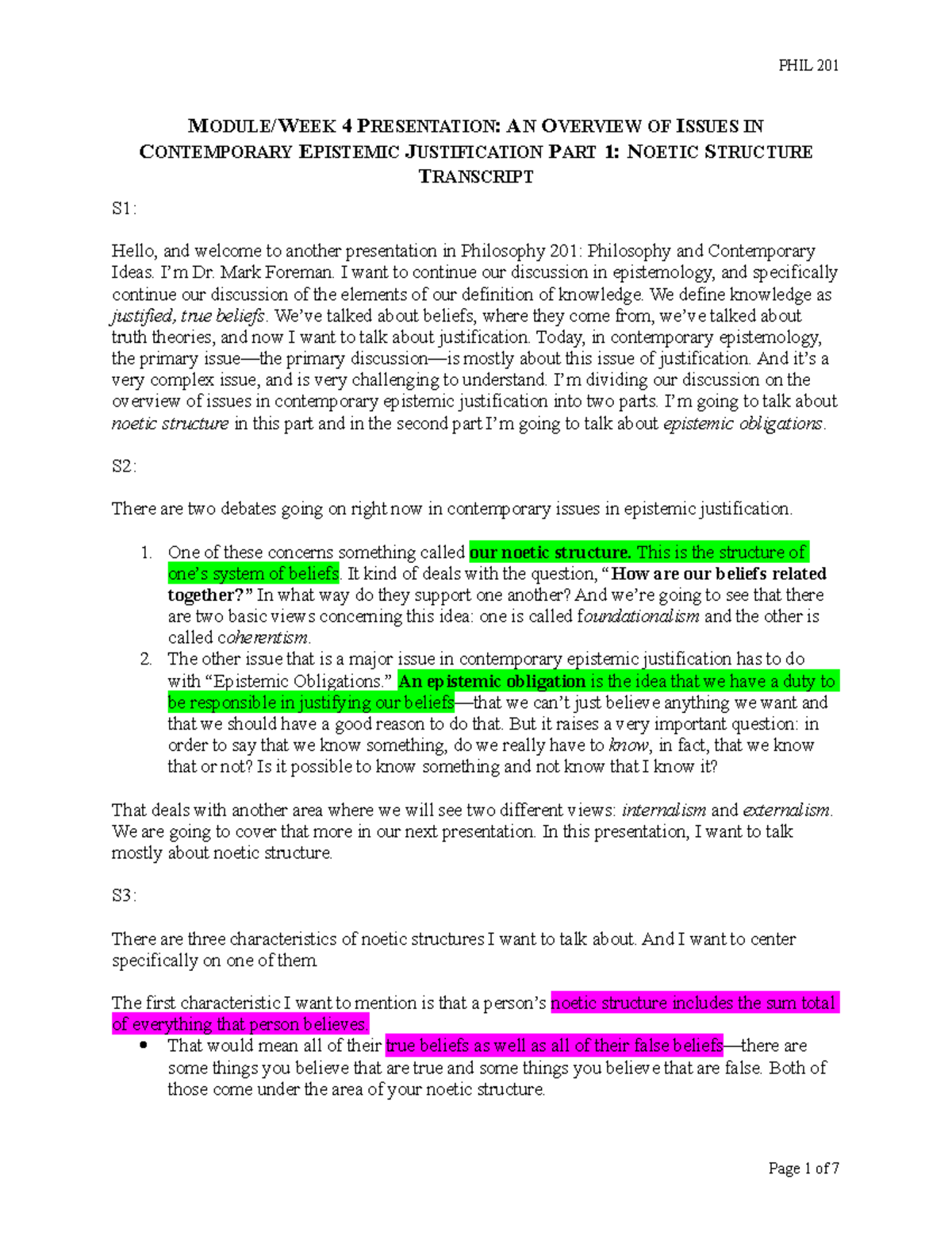 M4 Justification Part 1 Noetic Structure Transcript - MODULE/WEEK 4 ...