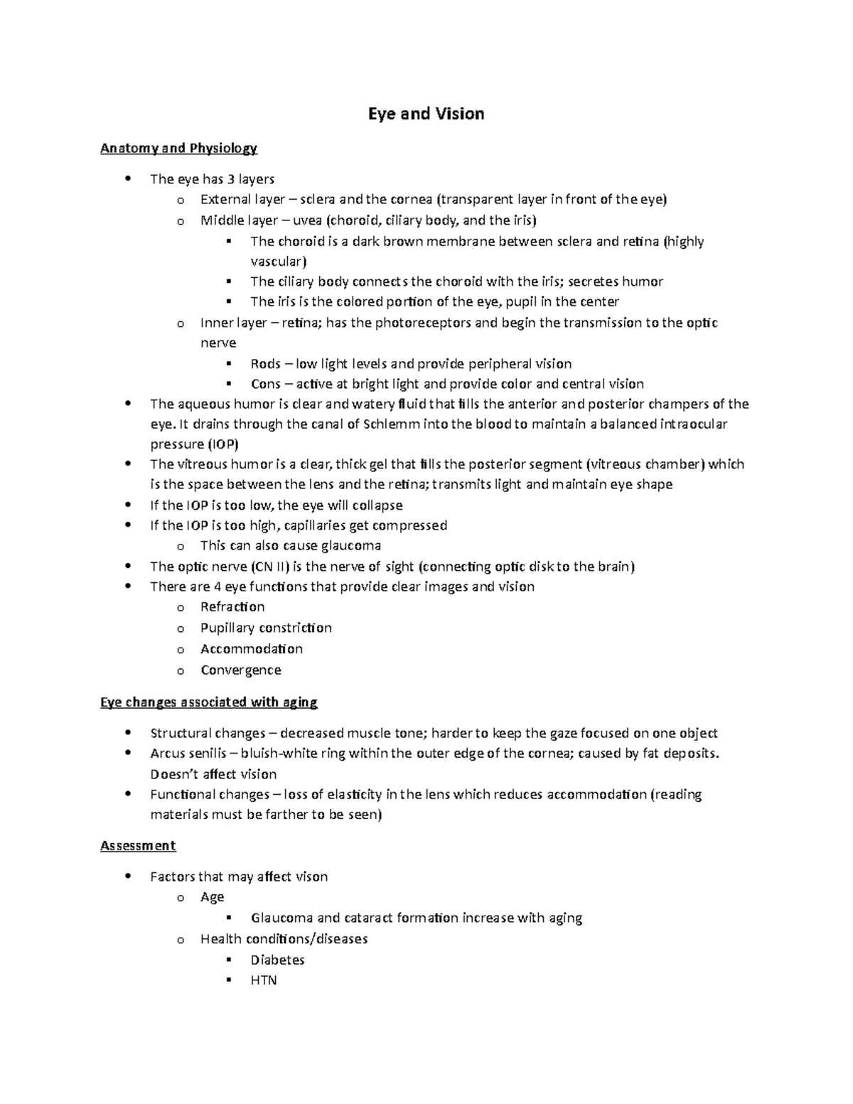 Eye and Vision - Eye and Vision Anatomy and Physiology The eye has 3 ...