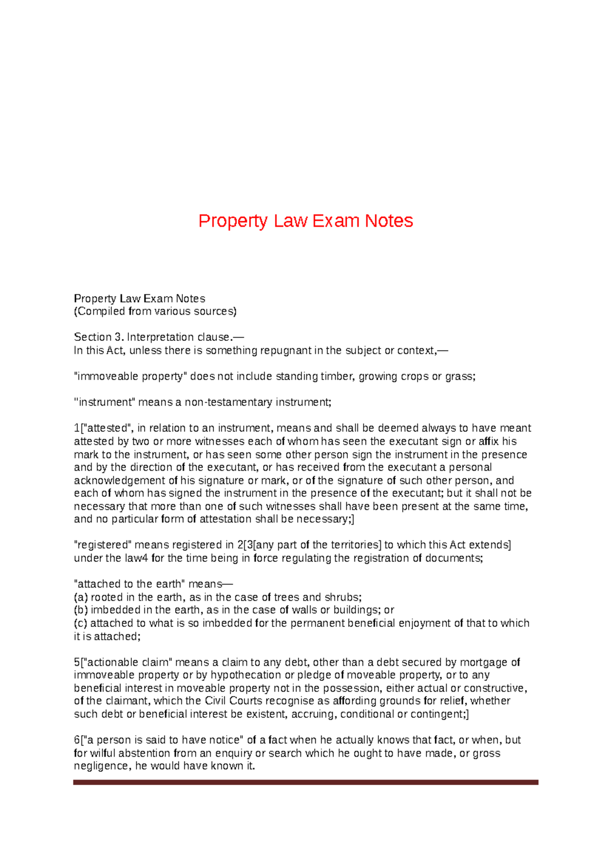 Property Law lecture notes for second year semester students with ...