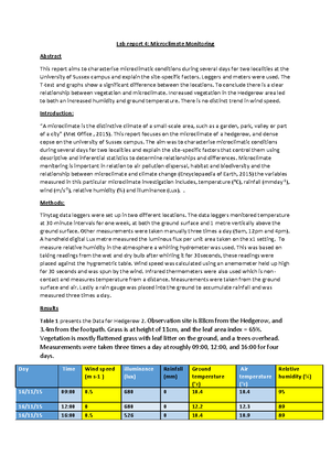 Lab report 2 Plant ecology - Lab report 2: Vegetation sampling Abstract ...