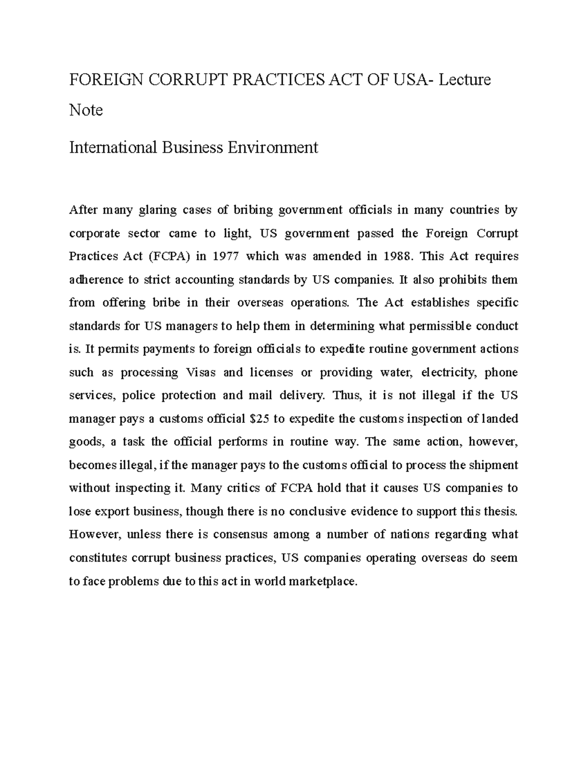 Foreign Corrupt Practices ACT OF USA - FOREIGN CORRUPT PRACTICES ACT OF ...