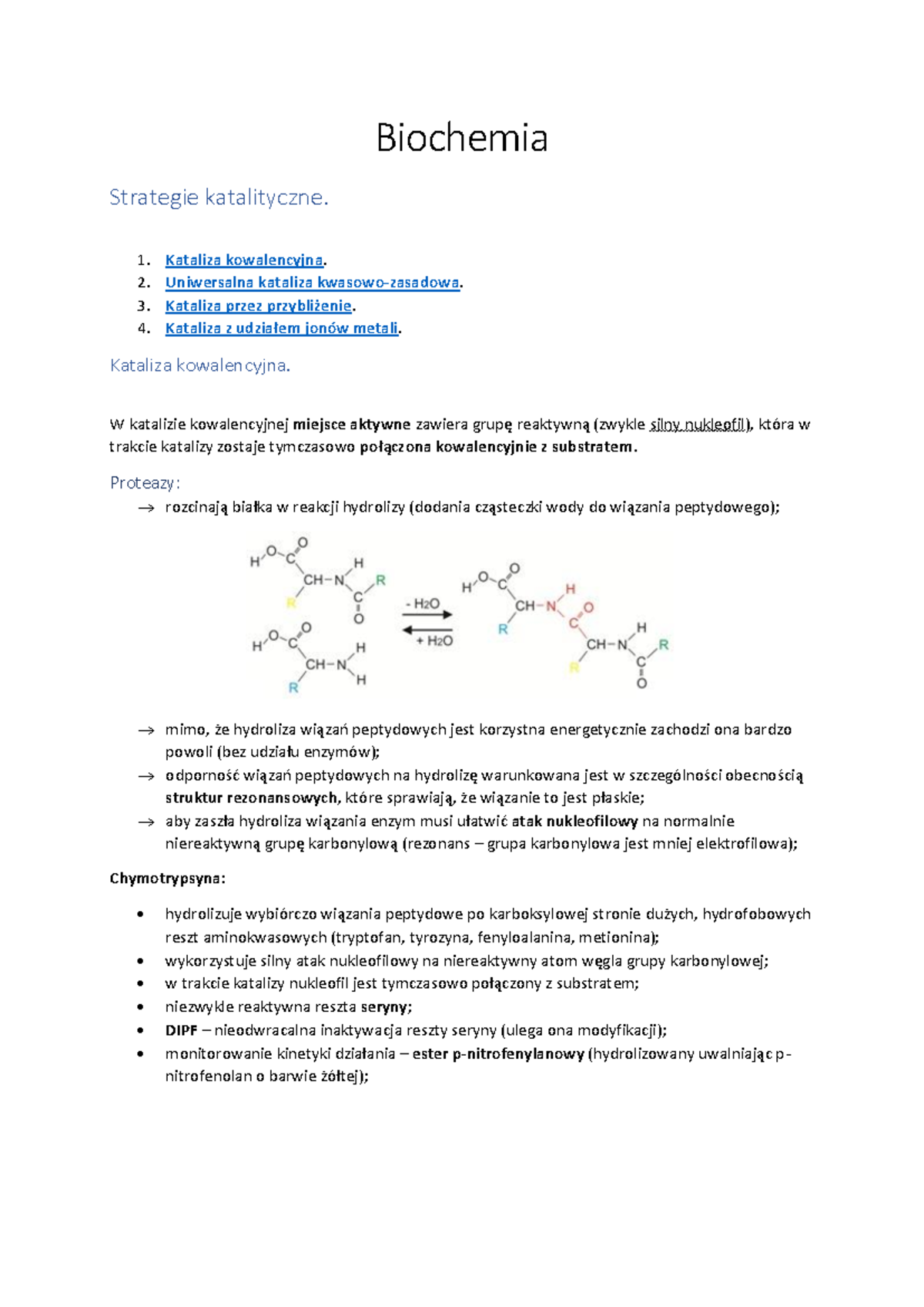 Biochemia-2 - Notes for exam - Biochemia Strategie katalityczne ...