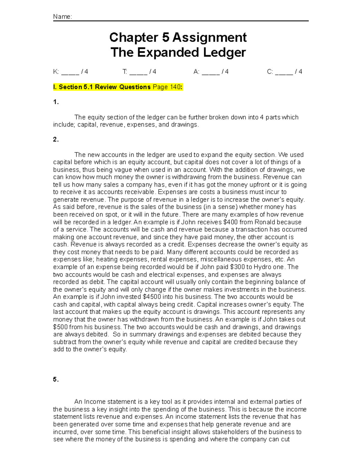Chapter 5 Assignment: The Expanded Ledger and Income Statement - Studocu