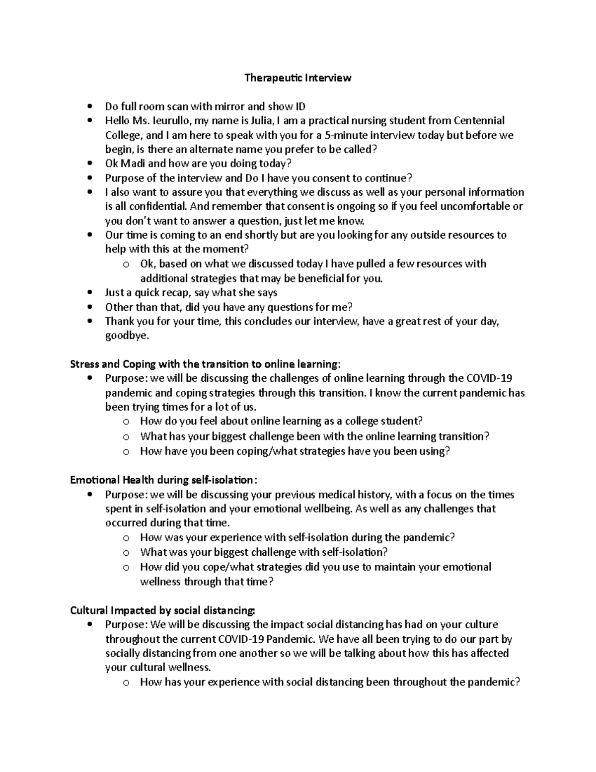 Therapeutic Interview - Ieurullo, my name is Julia, I am a practical ...