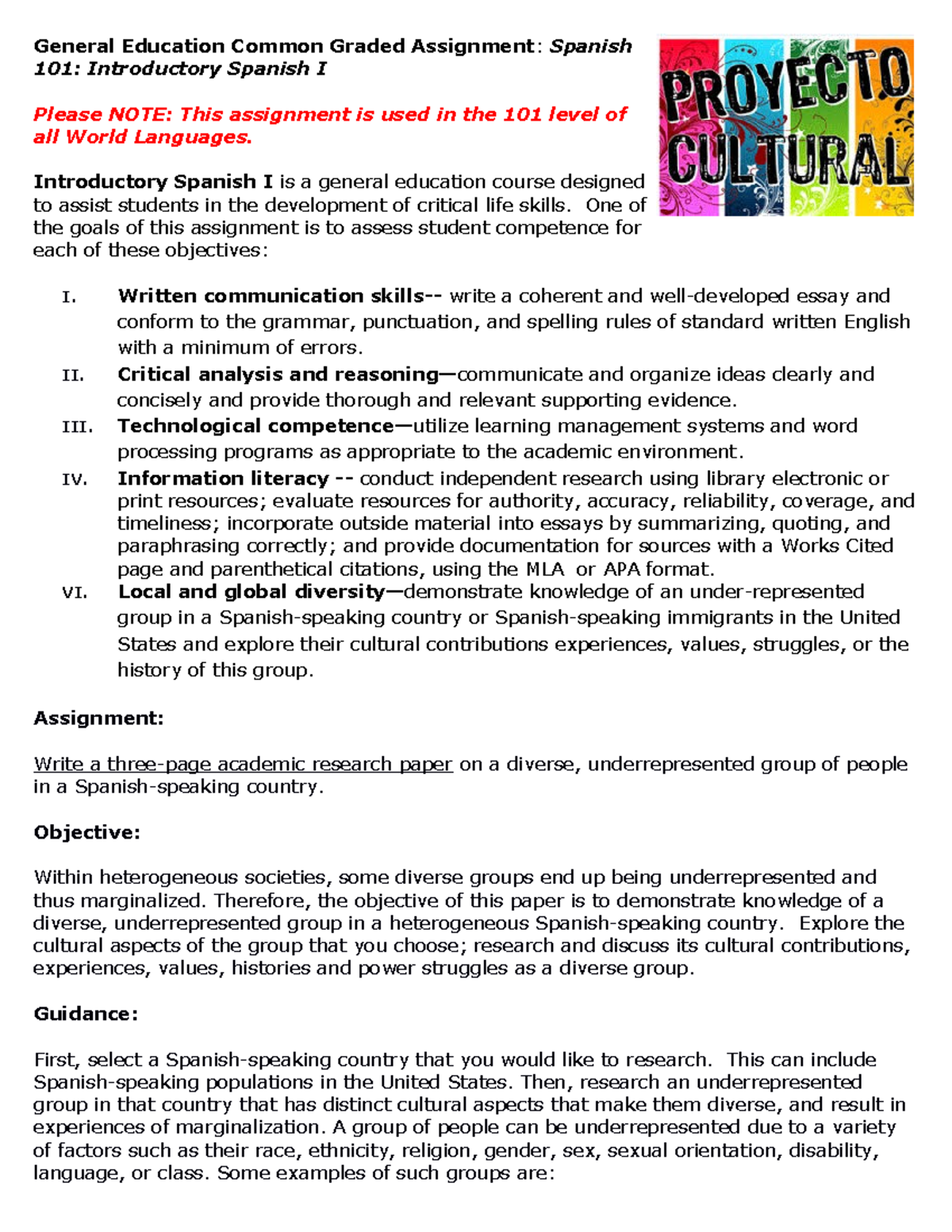 Cultural Paper Guidelines for students - General Education Common ...