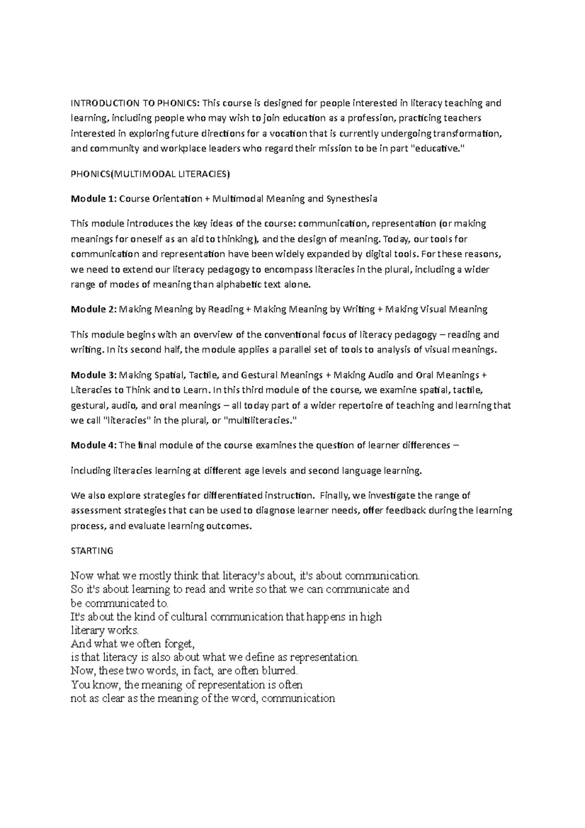 Introduction TO Phonics - INTRODUCTION TO PHONICS: This course is ...