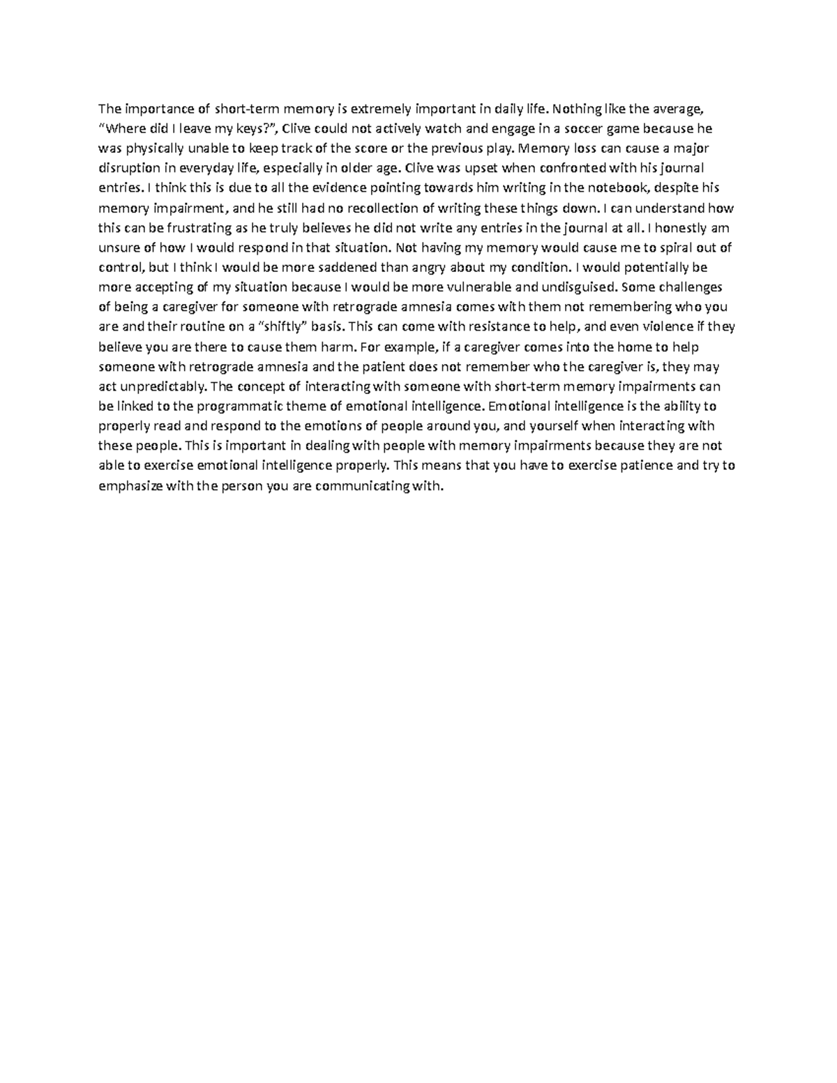 3-1 discussion - The importance of short-term memory is extremely ...