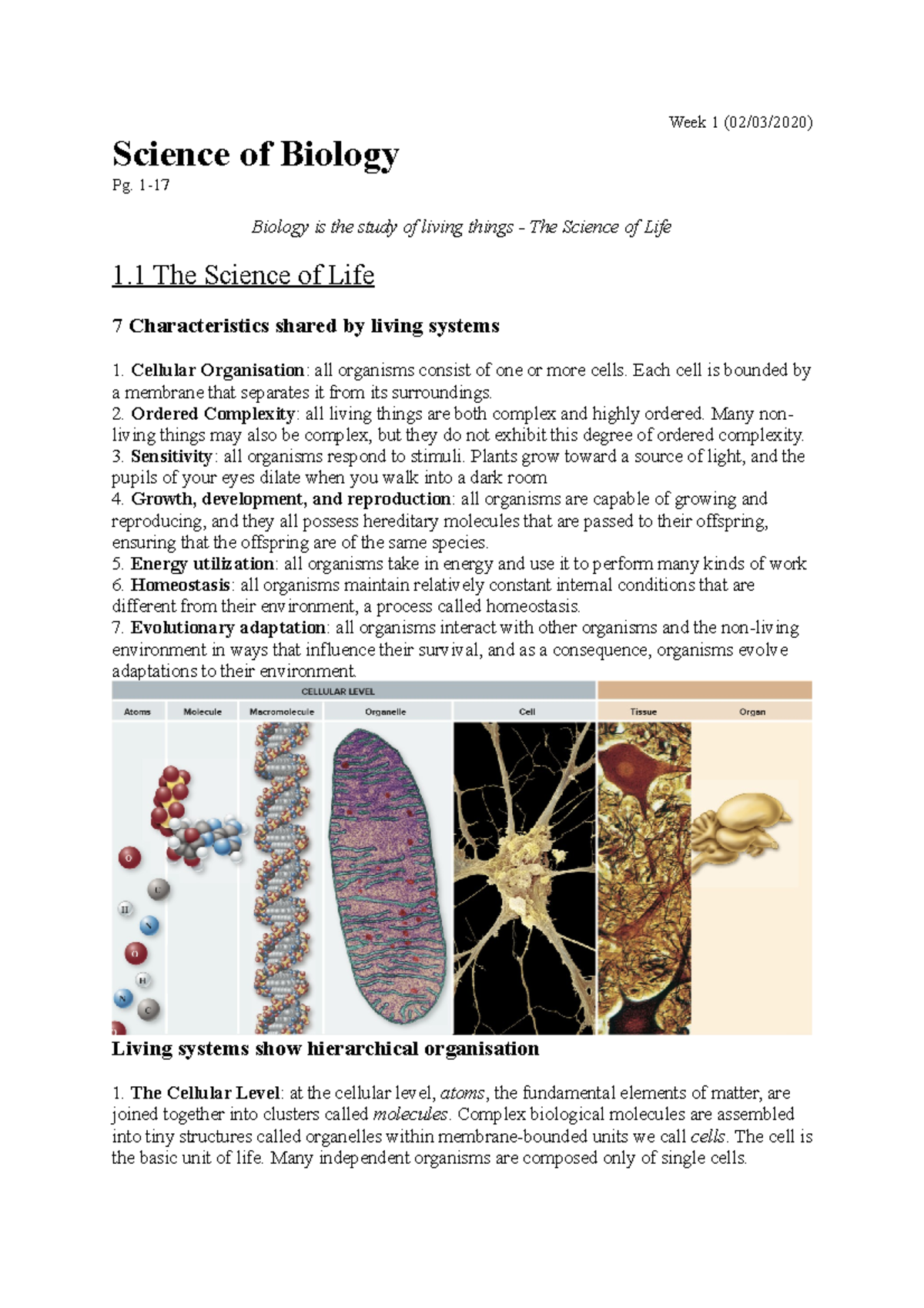 Week 1 Biodiversity - Week 1 (02/03/2020) Science of Biology Pg. 1 ...