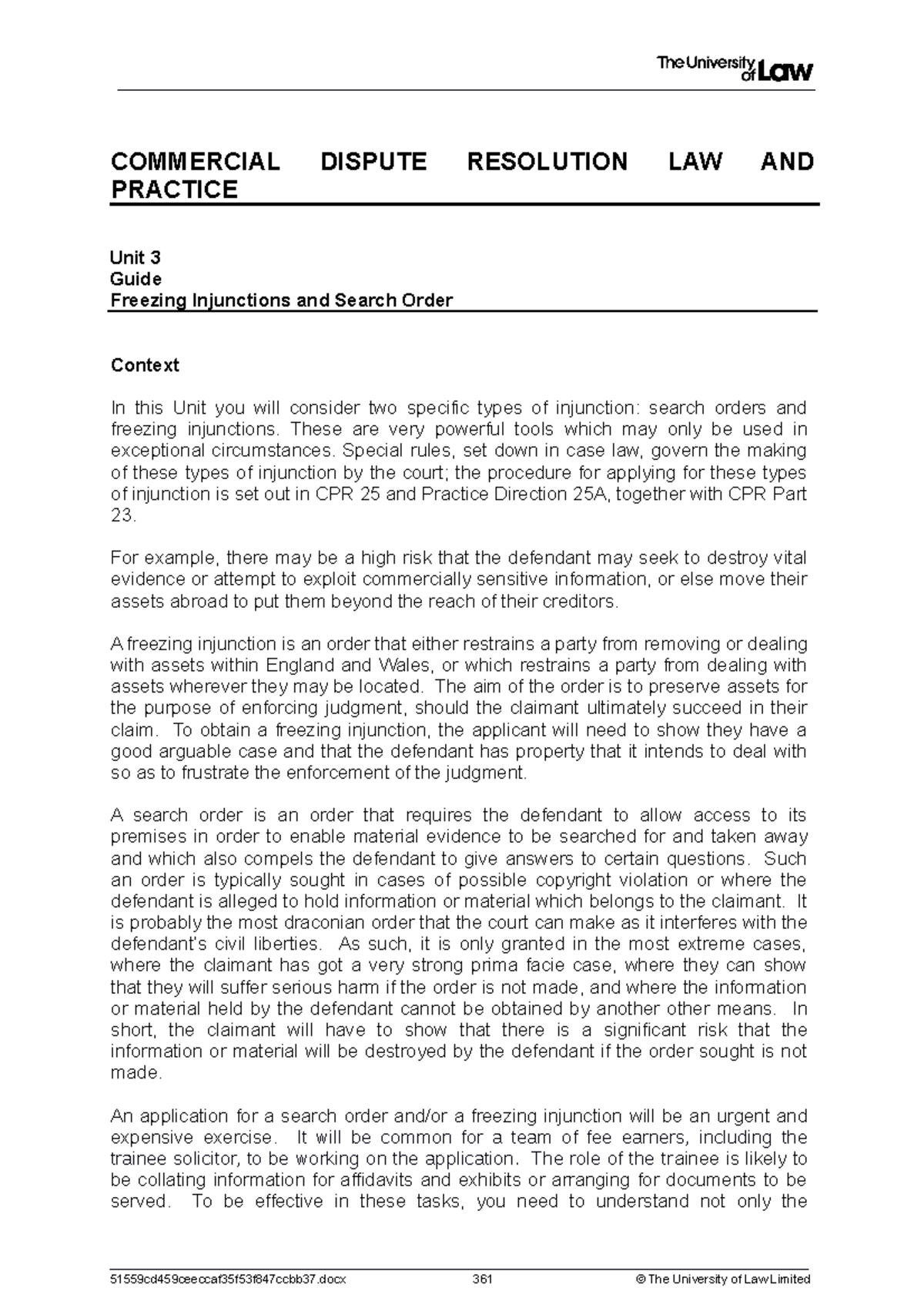 Workshop Guide 3 CDR - COMMERCIAL DISPUTE RESOLUTION LAW AND PRACTICE ...