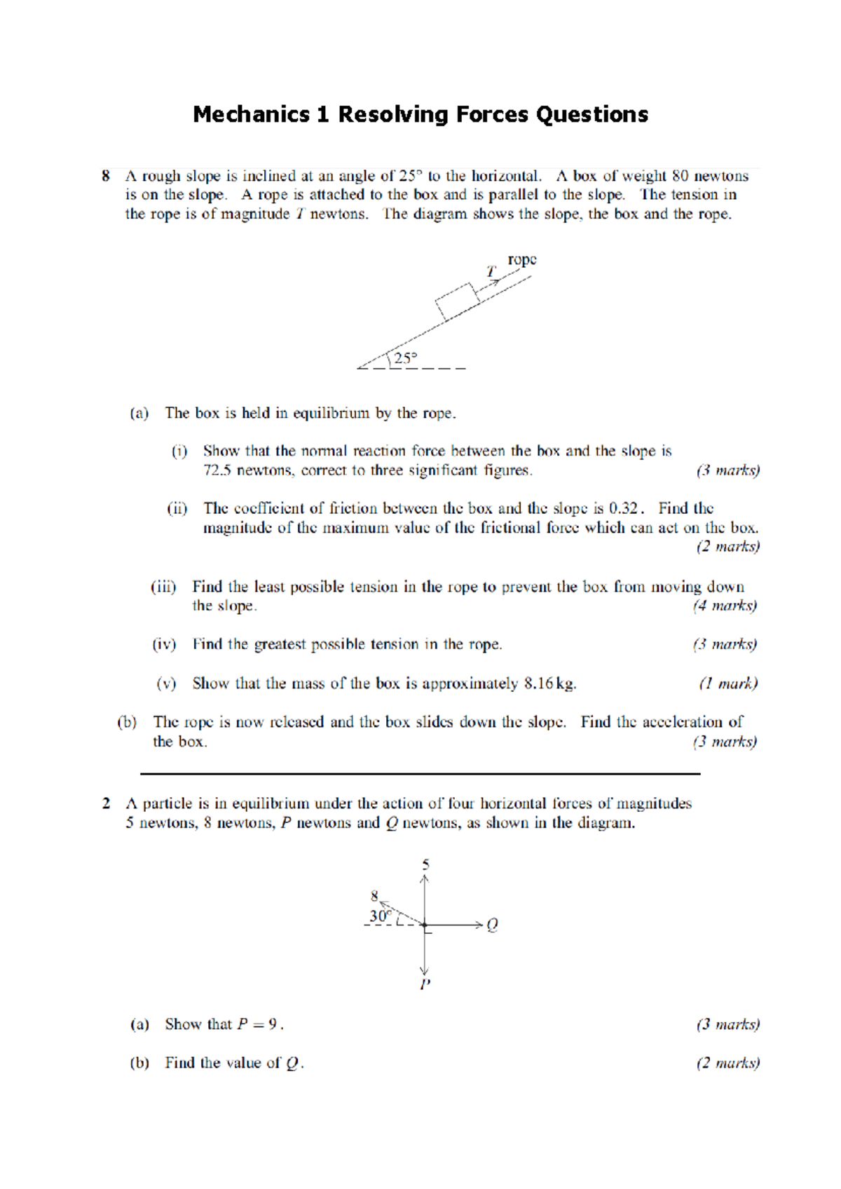 M1 Resolving Forces - physics - Mechanics 1 Resolving Forces Questions ...