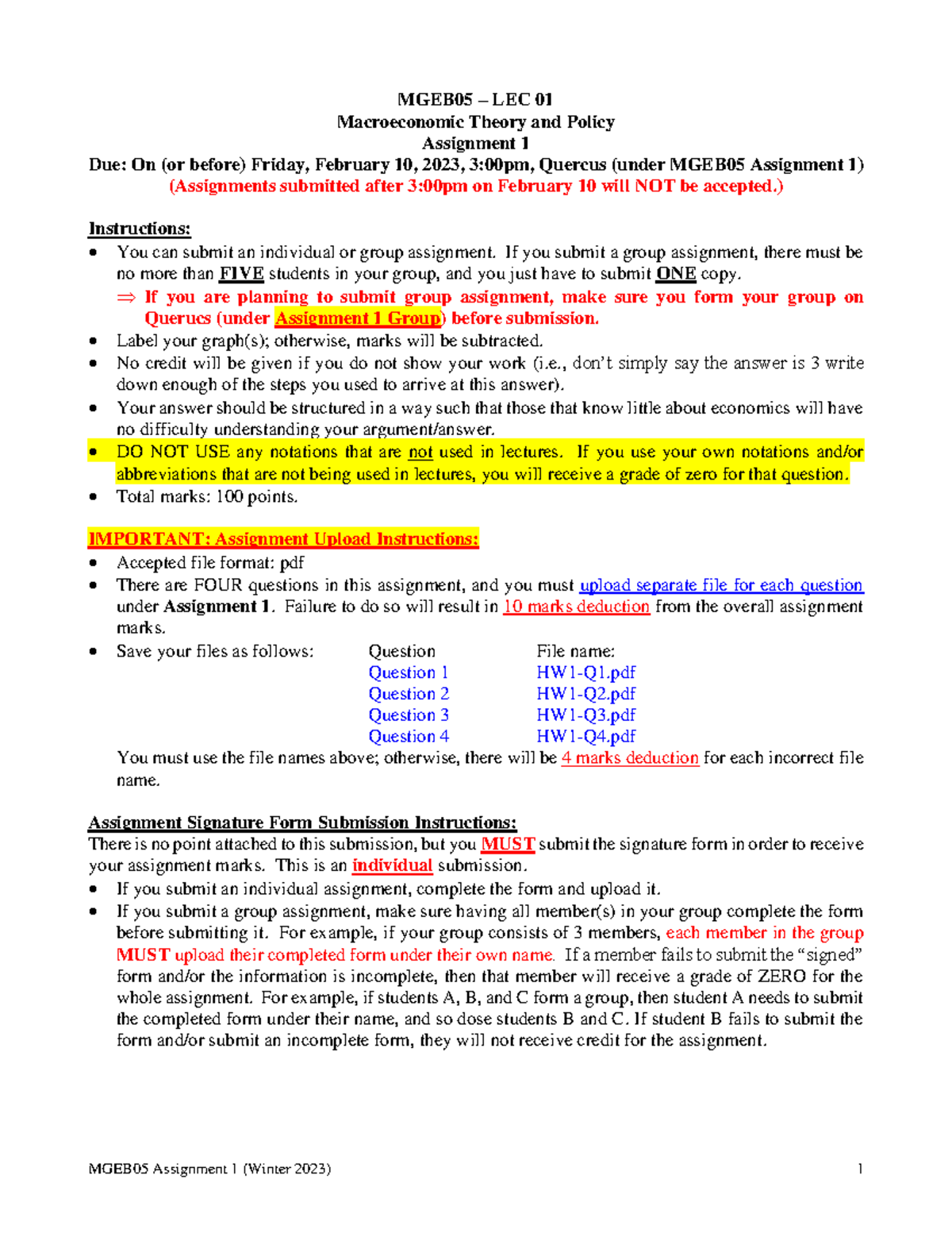 MGEB05 Assignment 1 (Winter 2023) - MGEB05 – LEC 01 Macroeconomic ...