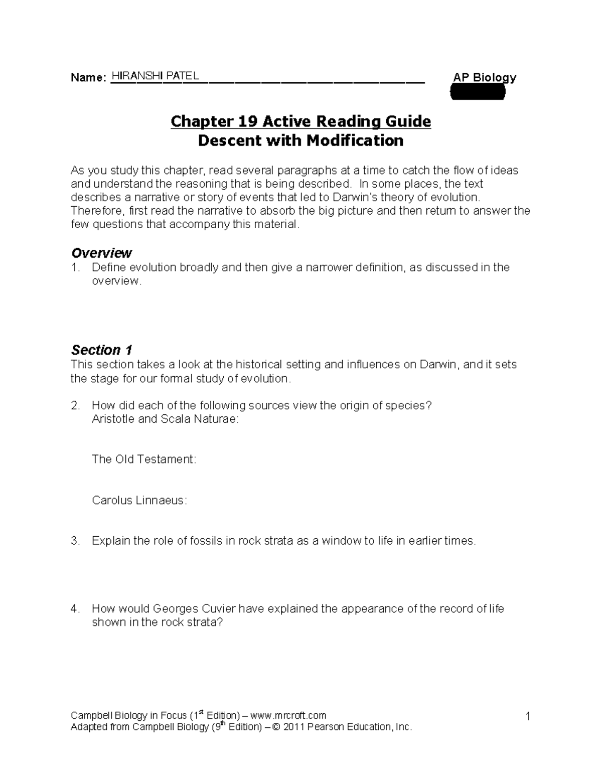 Chapter 19 Active Reading Guide - Campbell Biology in Focus (1 st ...